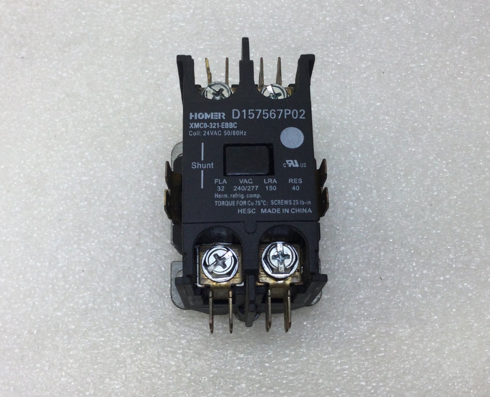 Homer D157567P02 Single Pole 24vac Coil 40 Amp 240/277v HVAC Contactor