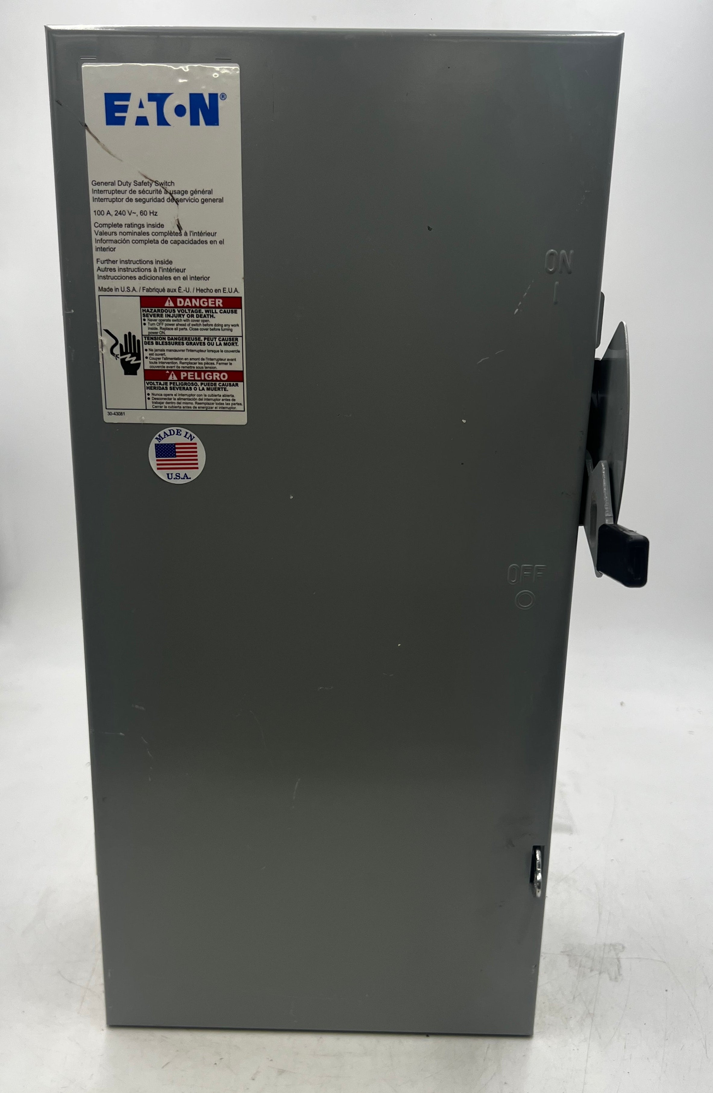 Eaton DG323NGB Safety Switch Type 1 100a 240v 3p Fused 100 Amp