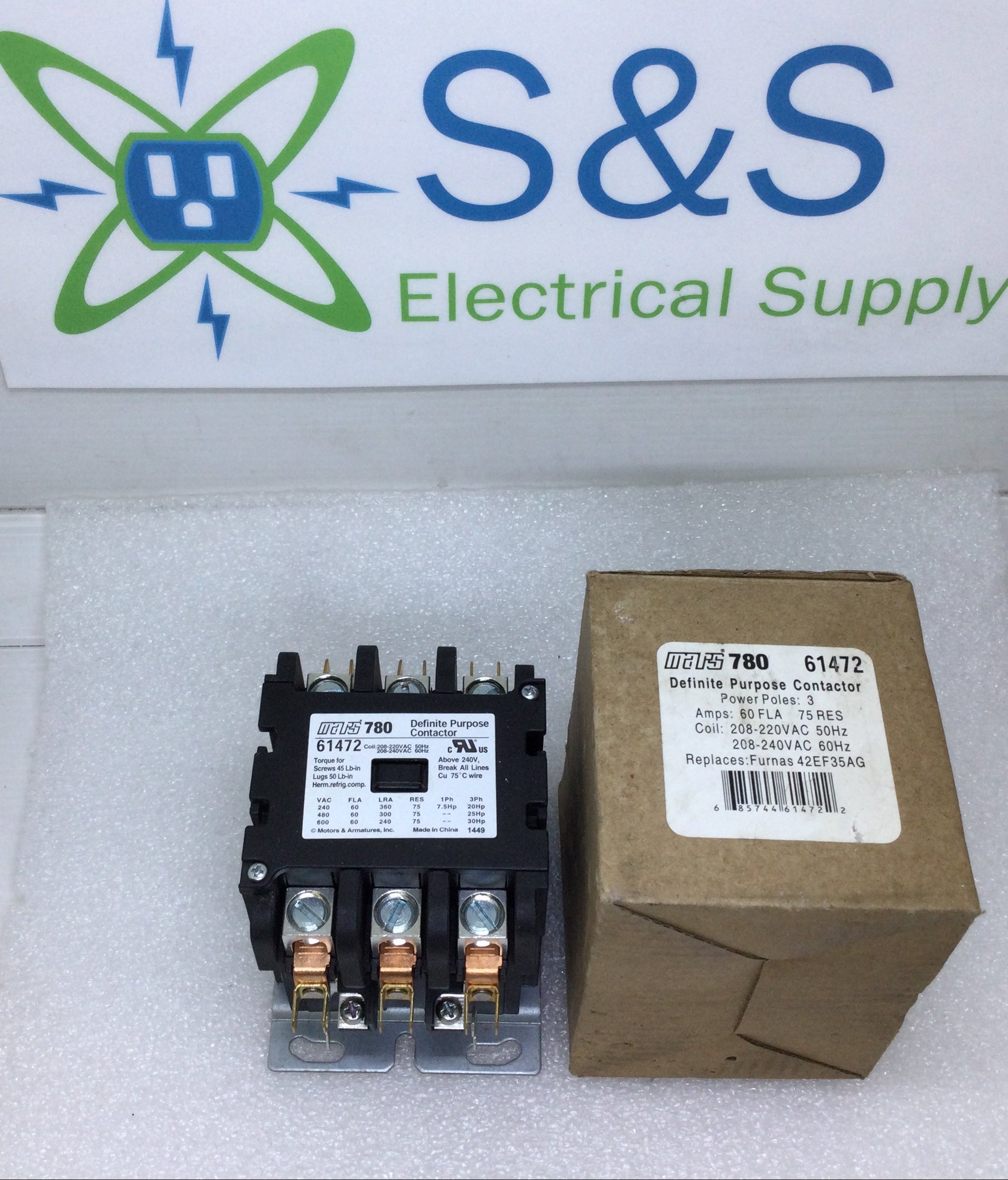 MARS 780 61472 Contactor 3 Pole 60 Amp 60A Coil 208-240vac