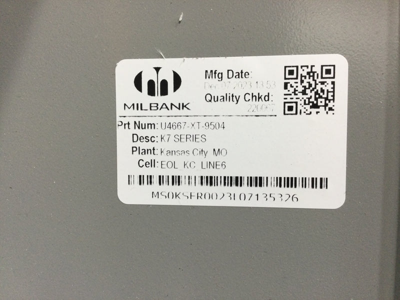 Milbank 4667-9504 600 Amp 480 Amp Continuous 3 Phase Type 3R 7 Termina