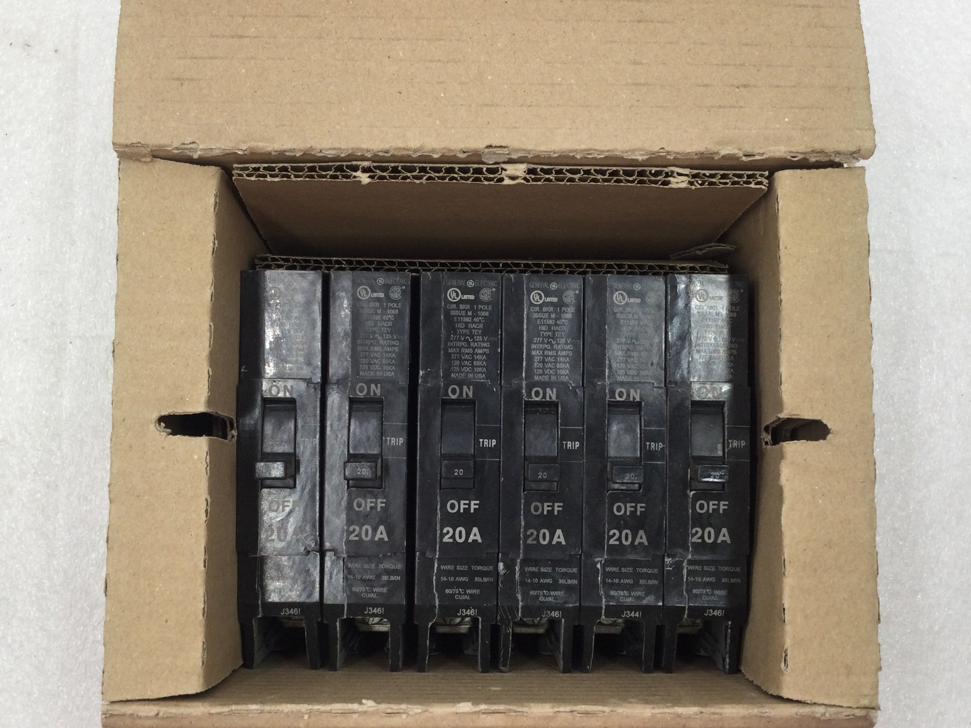 (Lot of 6) GE/General Electric TEY120 20 Amp 277 Volt 1 Pole Bolt On C