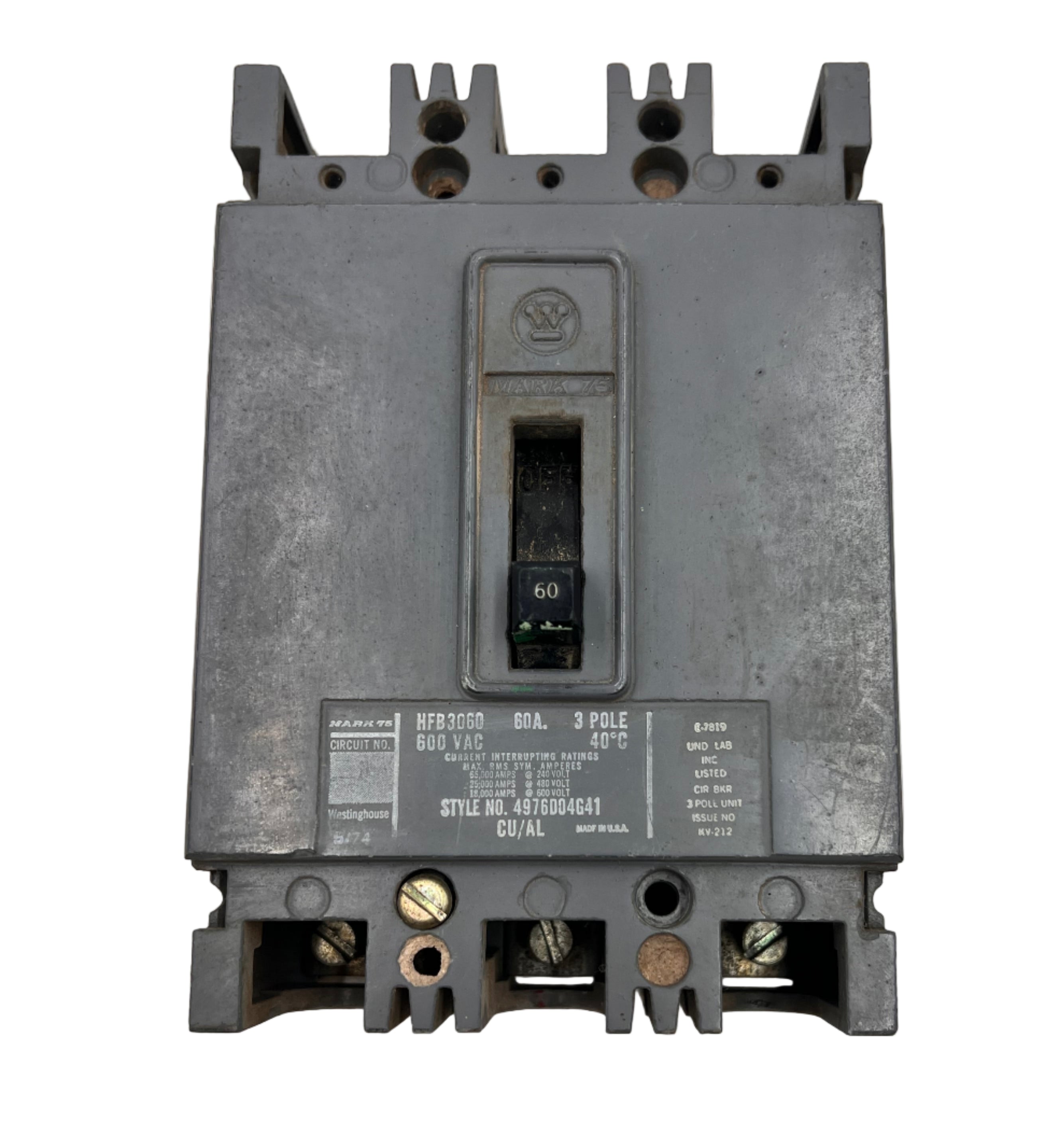 Westinghouse HFB3060 60 Amp 3 Pole 600V Circuit Breaker - Cosmetic Fla