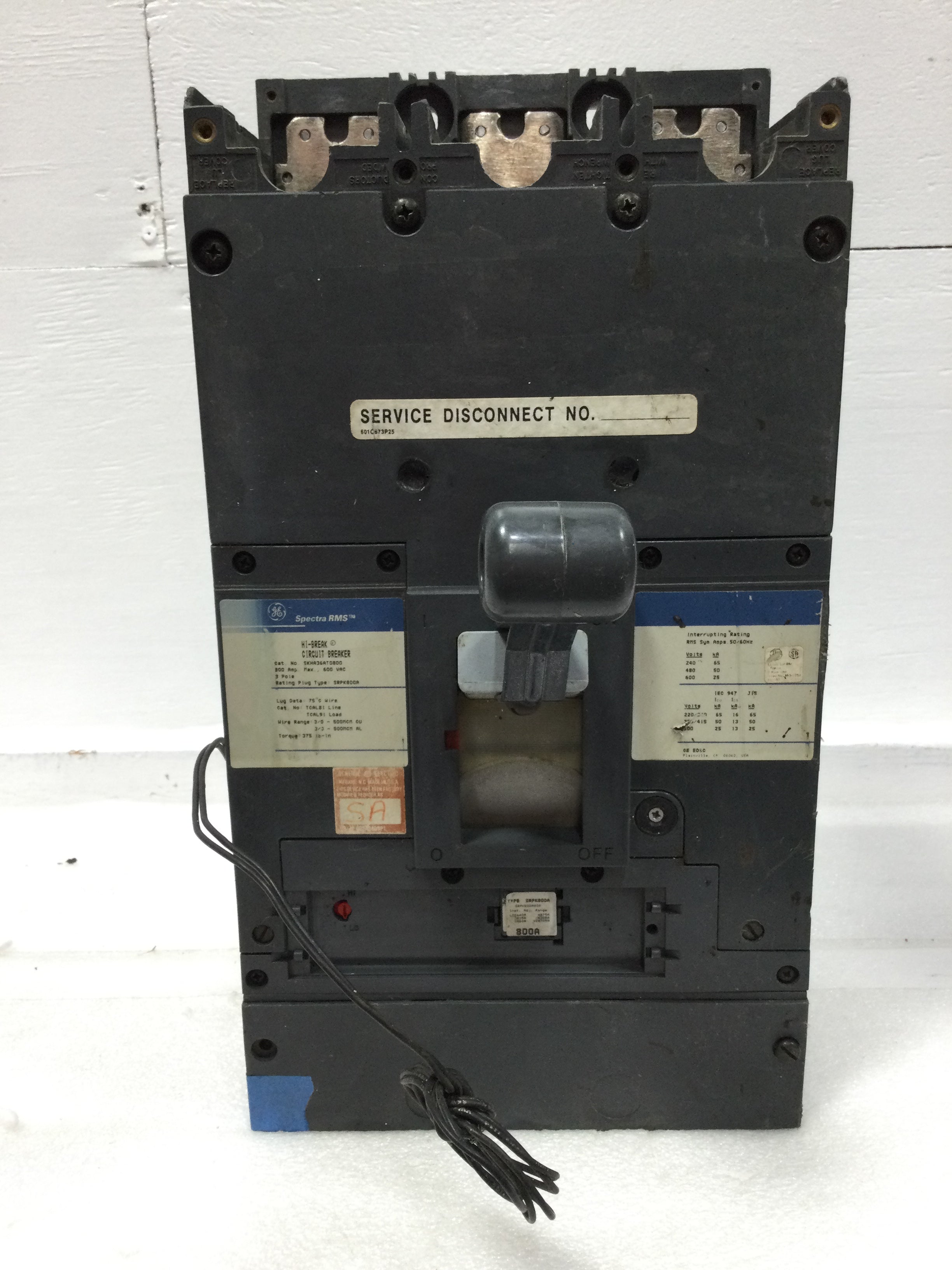 GE General Electric SKHA36AT0800 800 Amp Frame w/Shunt Trip SAST1 Spec