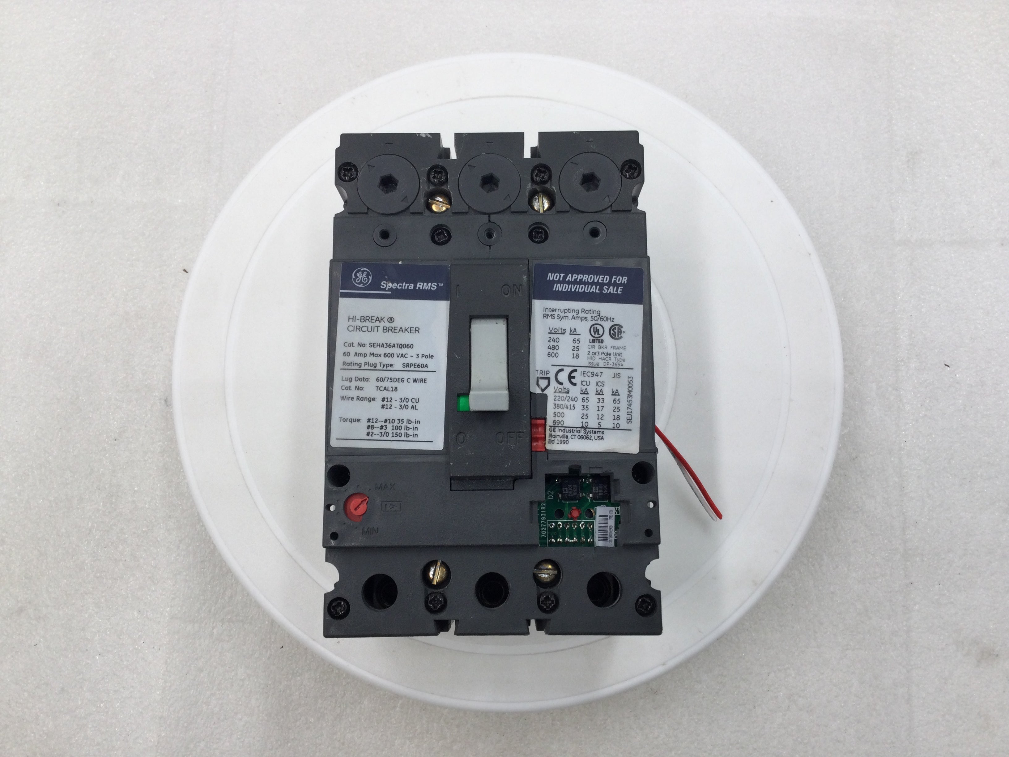 GE General Electric Spectra SEHA36AT0060 60 Amp 3 Pole 600v Circuit Br