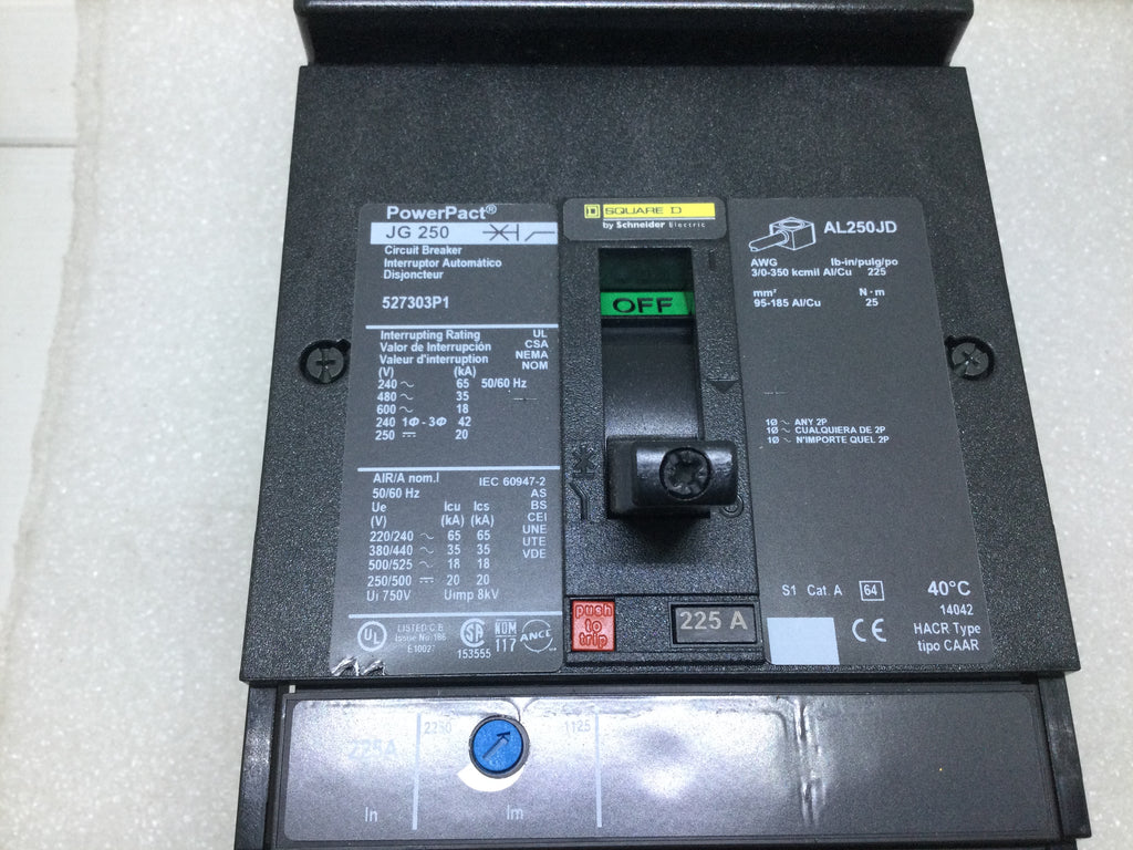 Square D PowerPact 527303P1 225 Amp 3 Pole JG250 Circuit Breaker JGA36