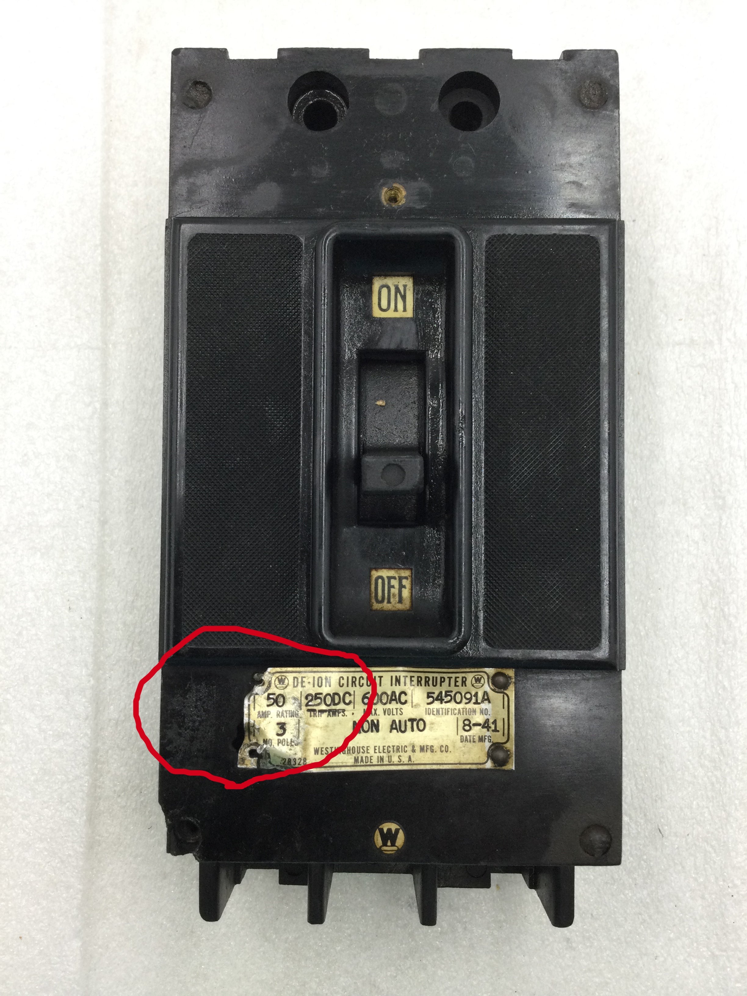 Westinghouse E-WH-TS 50 Amp 3 Pole 600 VAC Circuit Breaker