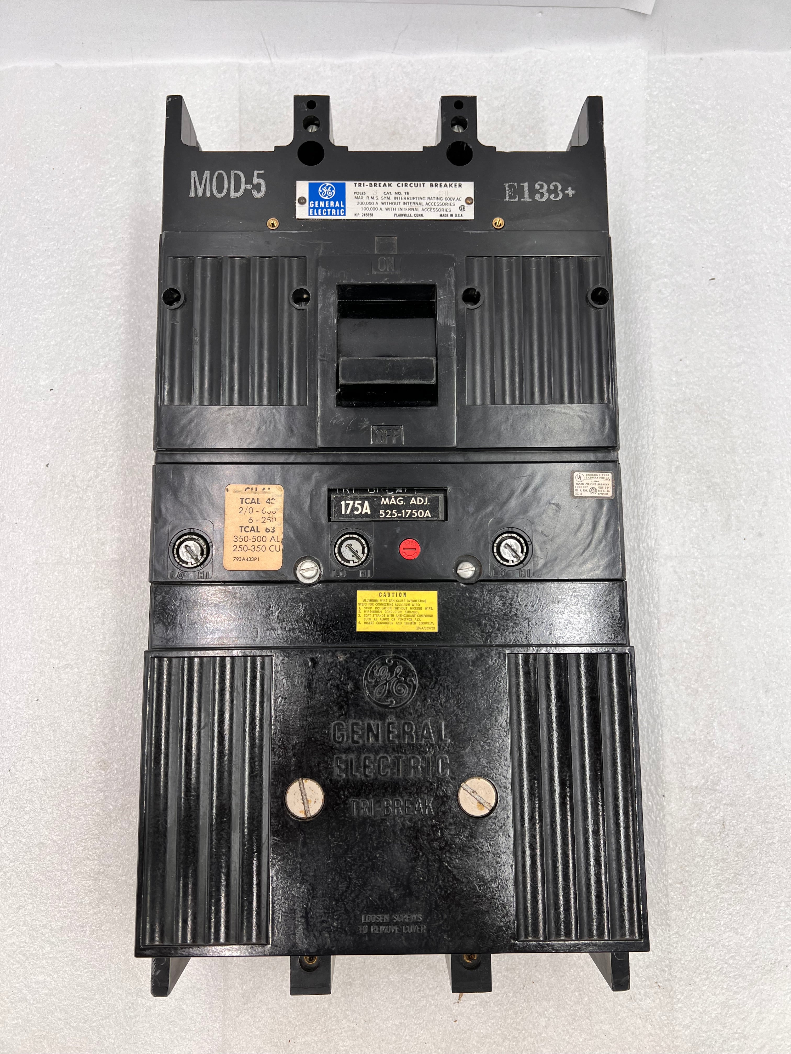 GE TB43F 600 Amp 3 Pole 600V Tri-Break Circuit Breaker w/ 175 Amp Mag