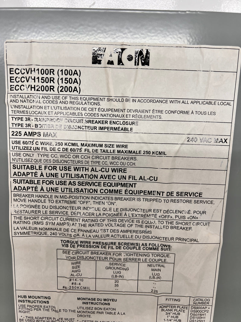 Eaton Eccvh**** 2-Pole Outdoor Circuit Front Operable Br Breaker Type