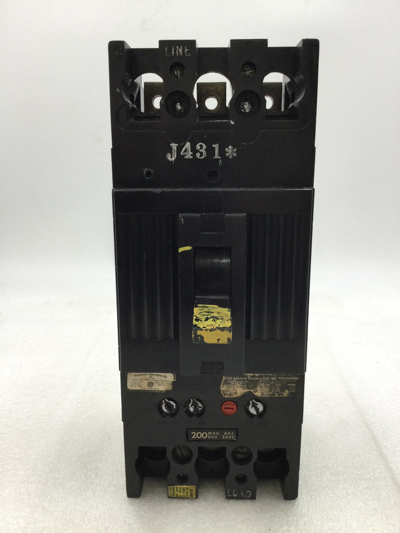 GE General Electric TFK236F000 3 Pole 225 Amp 600V 200Mag Adj 900-2000