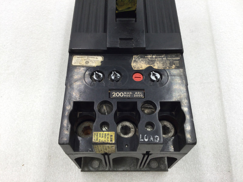 GE General Electric TFK236F000 3 Pole 225 Amp 600V 200Mag Adj 900-2000