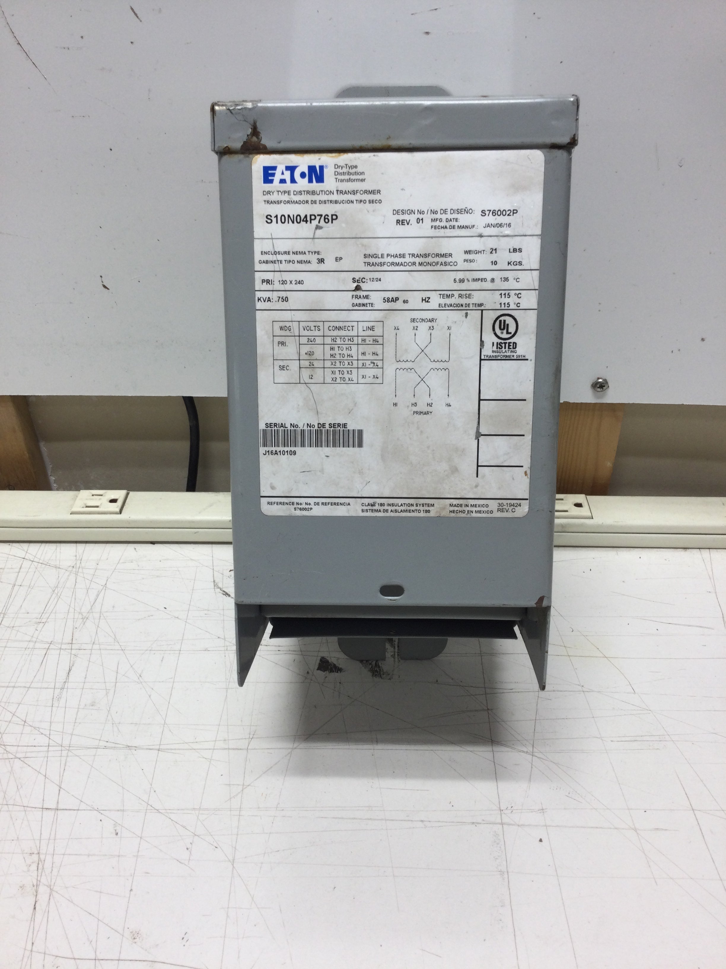 Eaton S10N04P76P .750 KVA Boost/Buck Encapsulated Single Phase Transfo