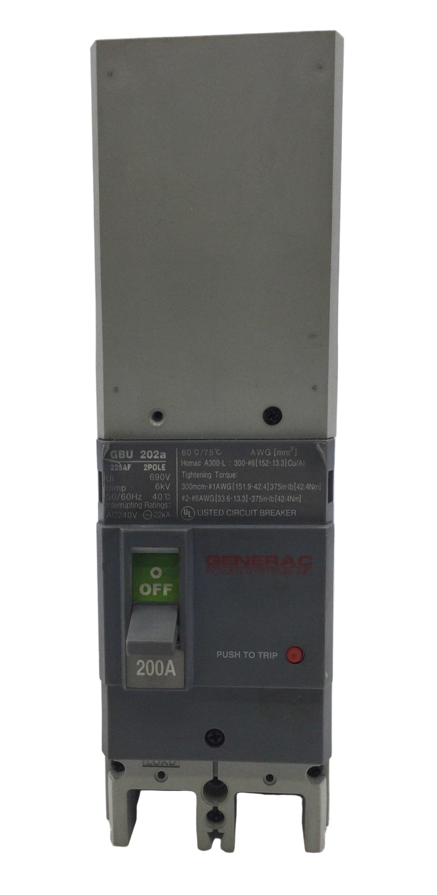 Generac GBU 202a 200 Amp 2 Pole 240V Generator Circuit Breaker