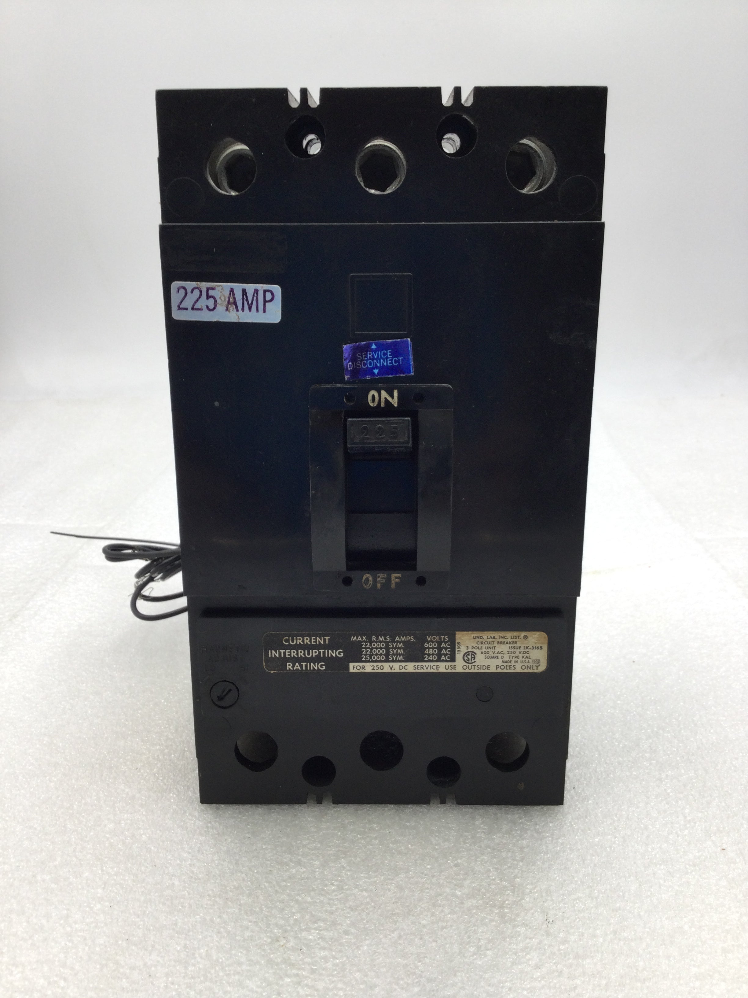 Square D KAL36225-1021 225 Amp 3 Pole 600V Circuit Breaker w/Shunt Tri