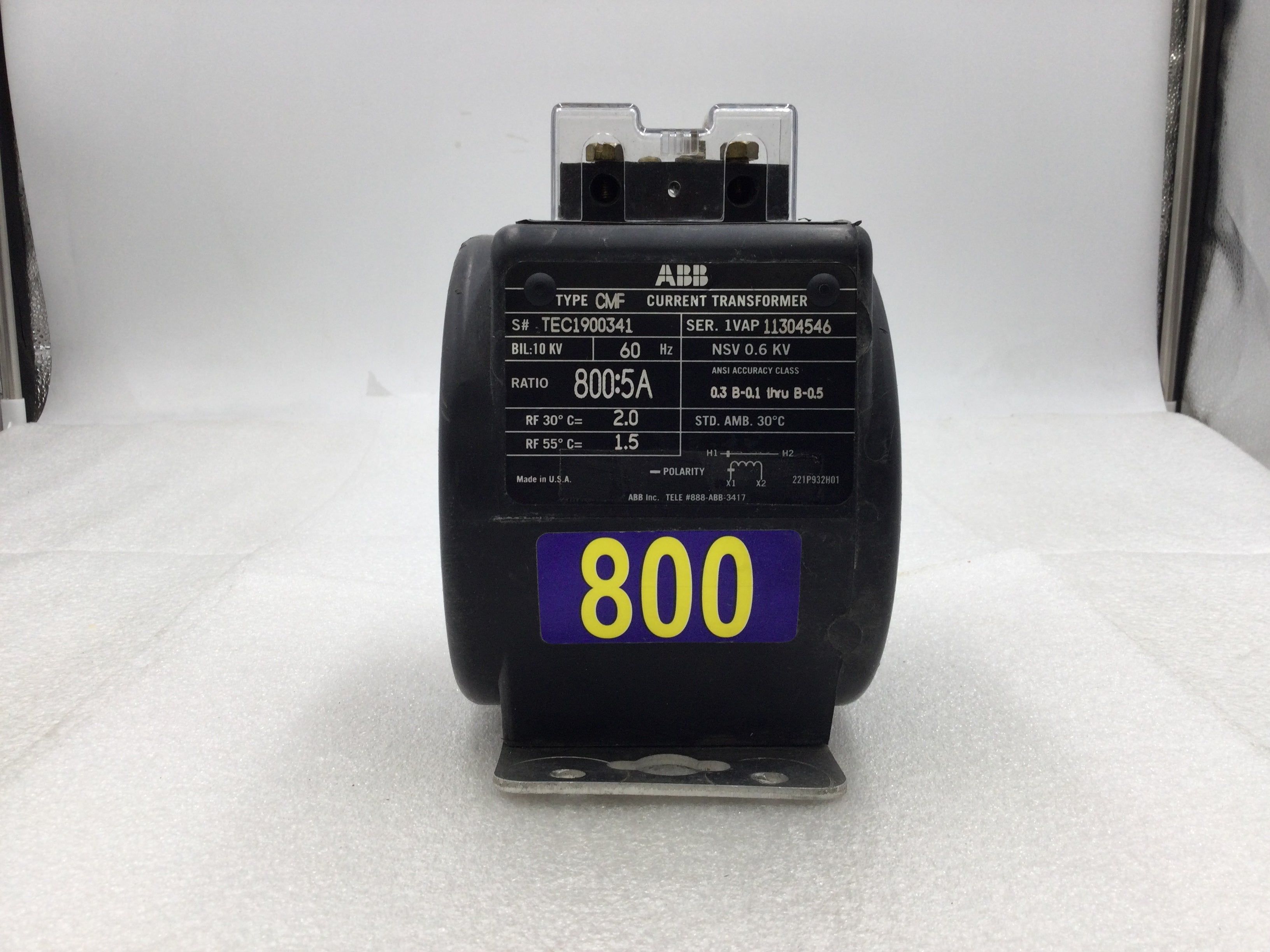 ABB Inc. Type CMF Current Transformer 800:5A Turn Ratio TEC1900341