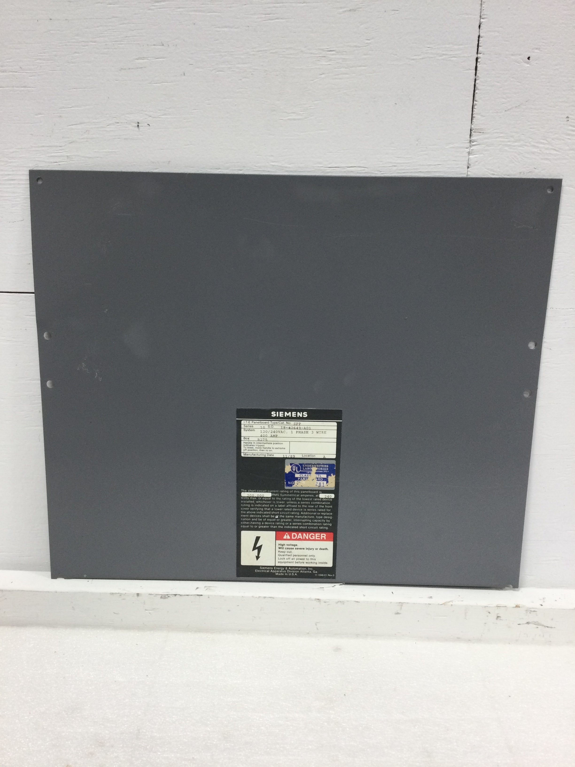 Siemens Filler Plate 19" x 16" ITE Panelboard Type /Cat. NO. SPP Serie