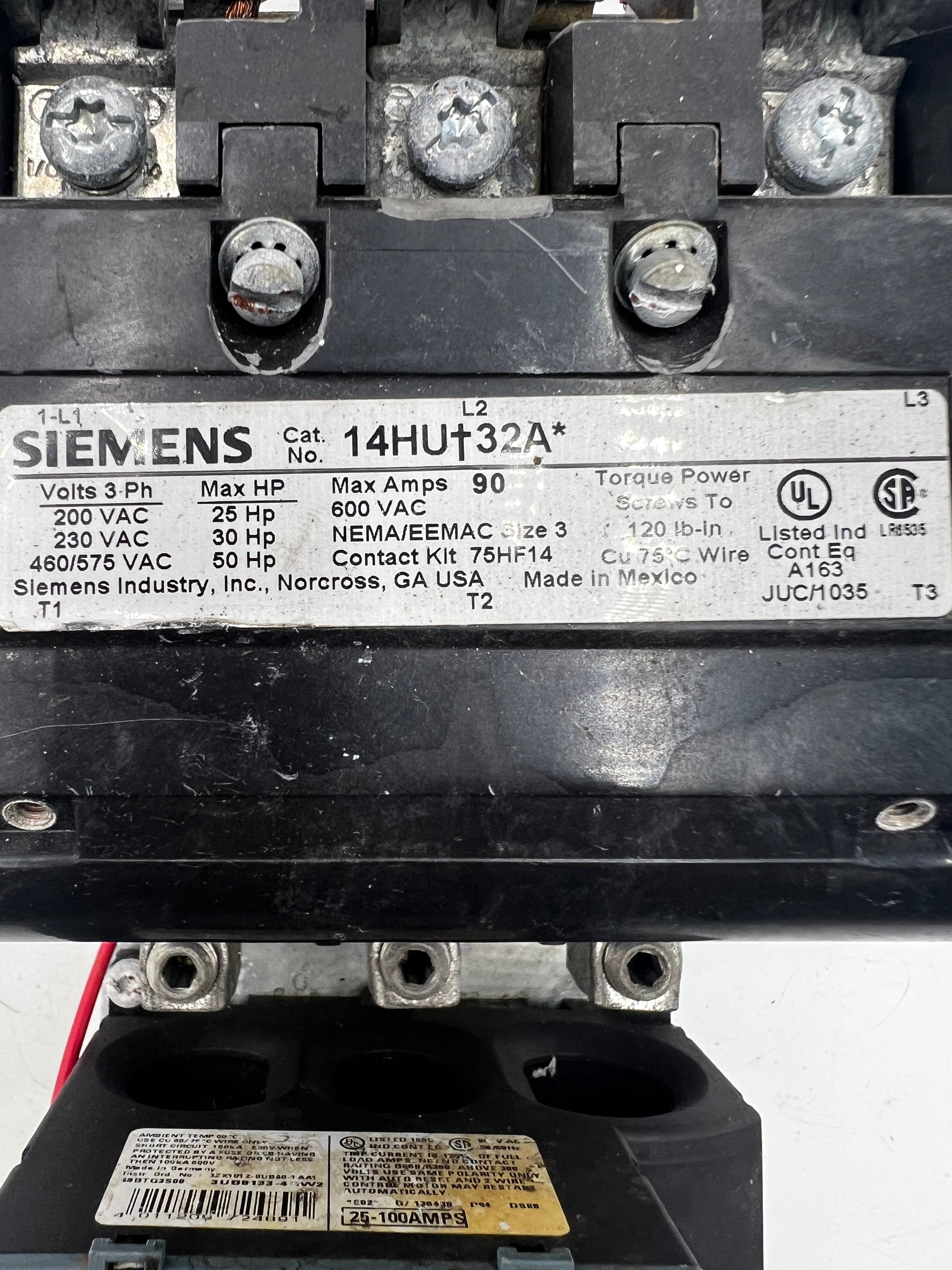 Siemens 14HUt32A* NEMA 3 Motor Starter With ESP 200 Overload 25-90A 60