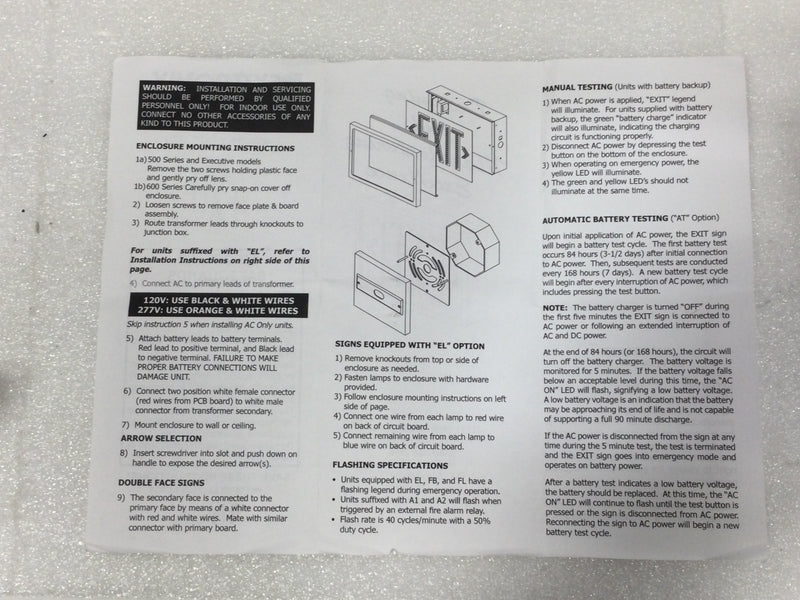 Exitronix 502-WB-WH-G1-DL-DR Exit Sign