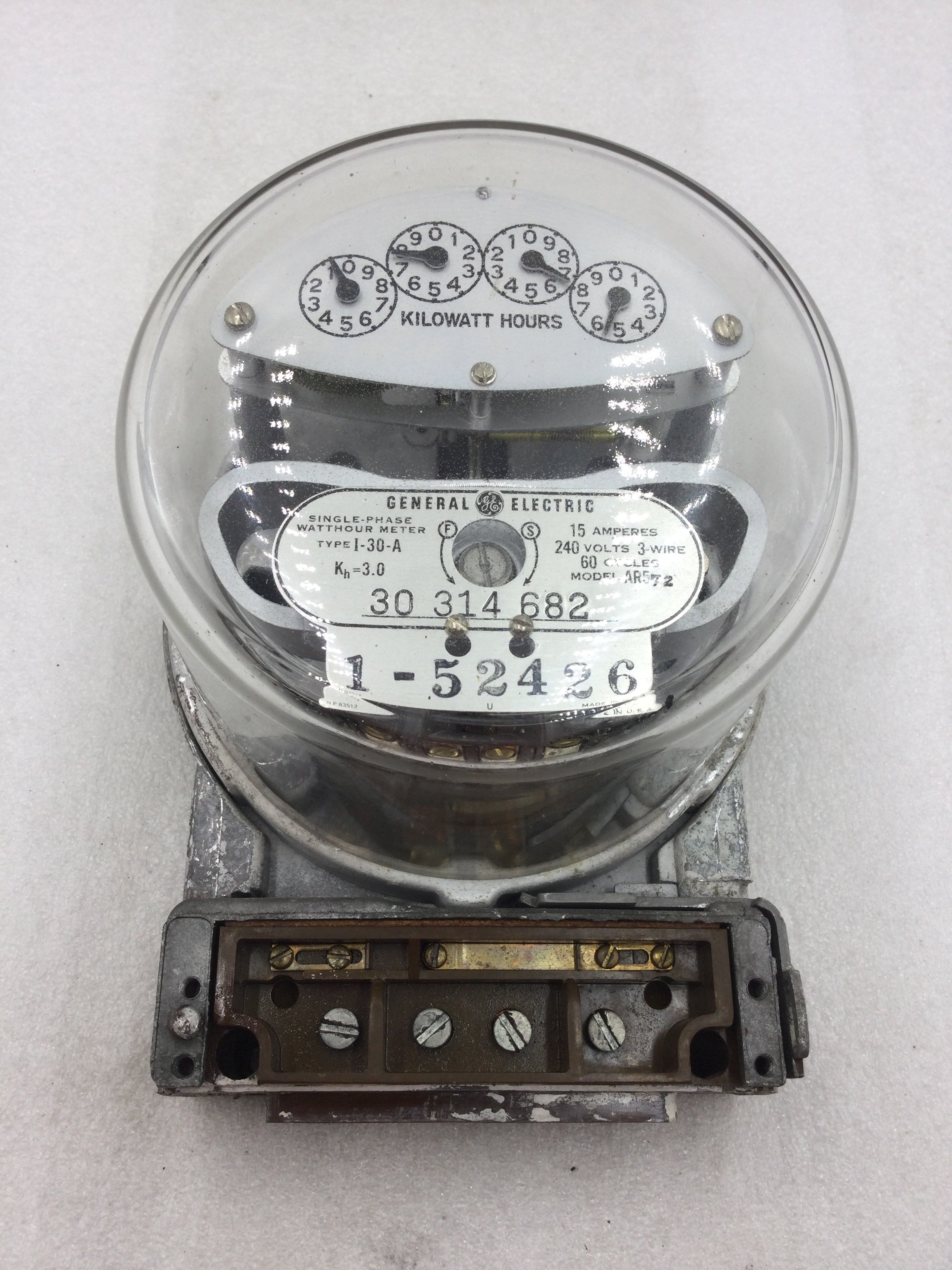 GE General Electric AR5 Type I-30-A Glass Dome Power Meter 240 VAC 3 W
