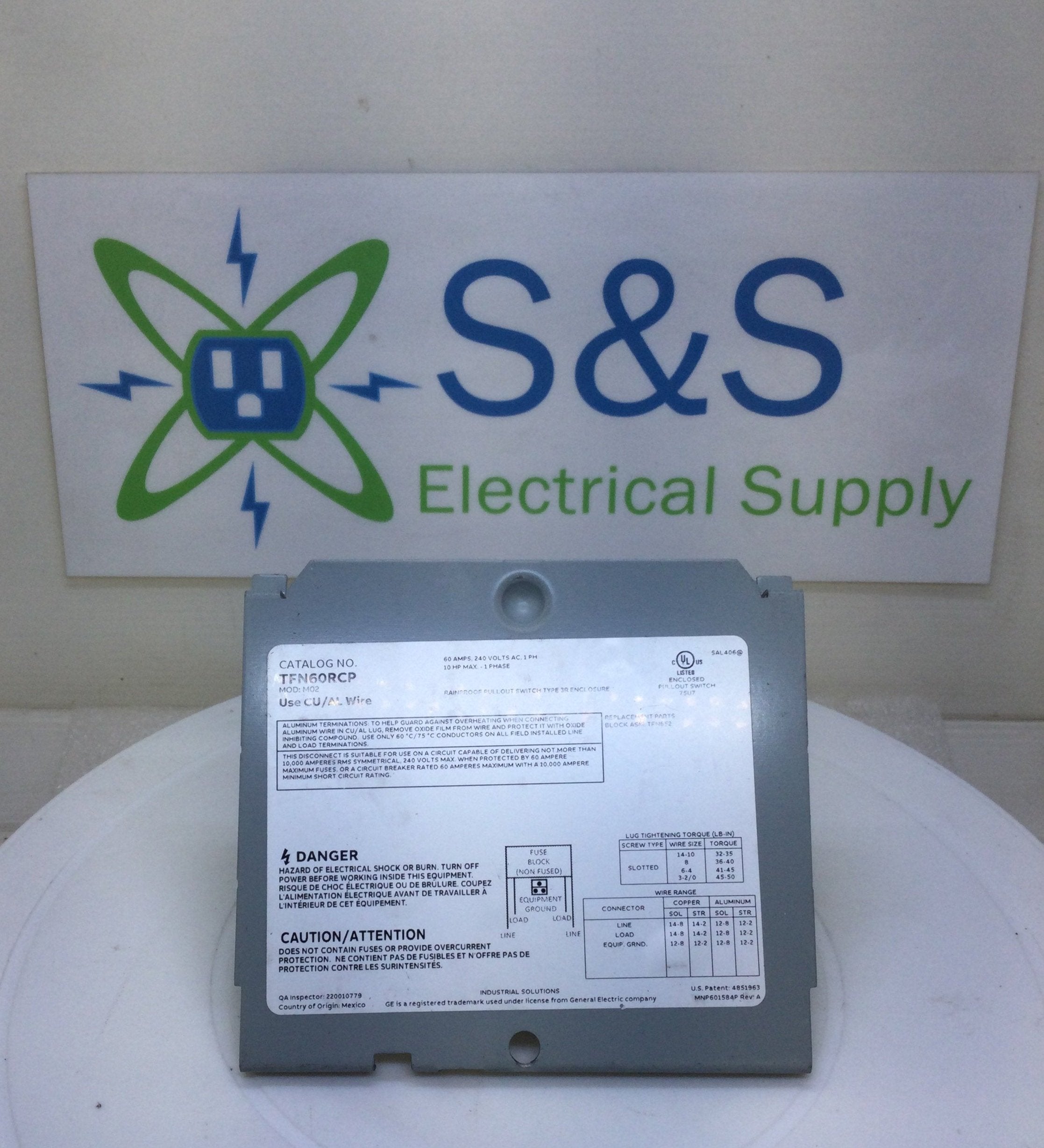 GE TFN60R/RCP 60 Amp 240V Dead Front Only 4 1/4" x 4 3/4"