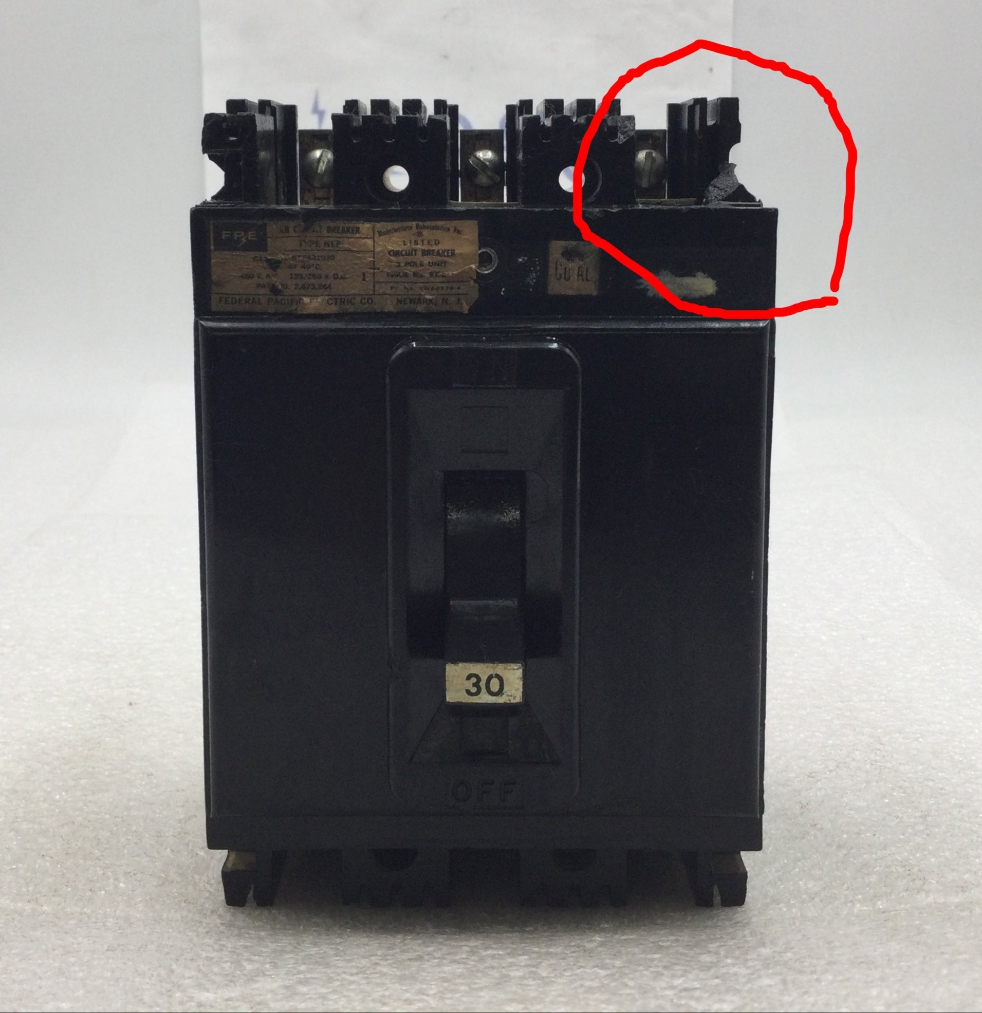 FPE Federal Pacific NEF431030 30 Amp 3 Pole 480V Breaker - Cosmetic Fl
