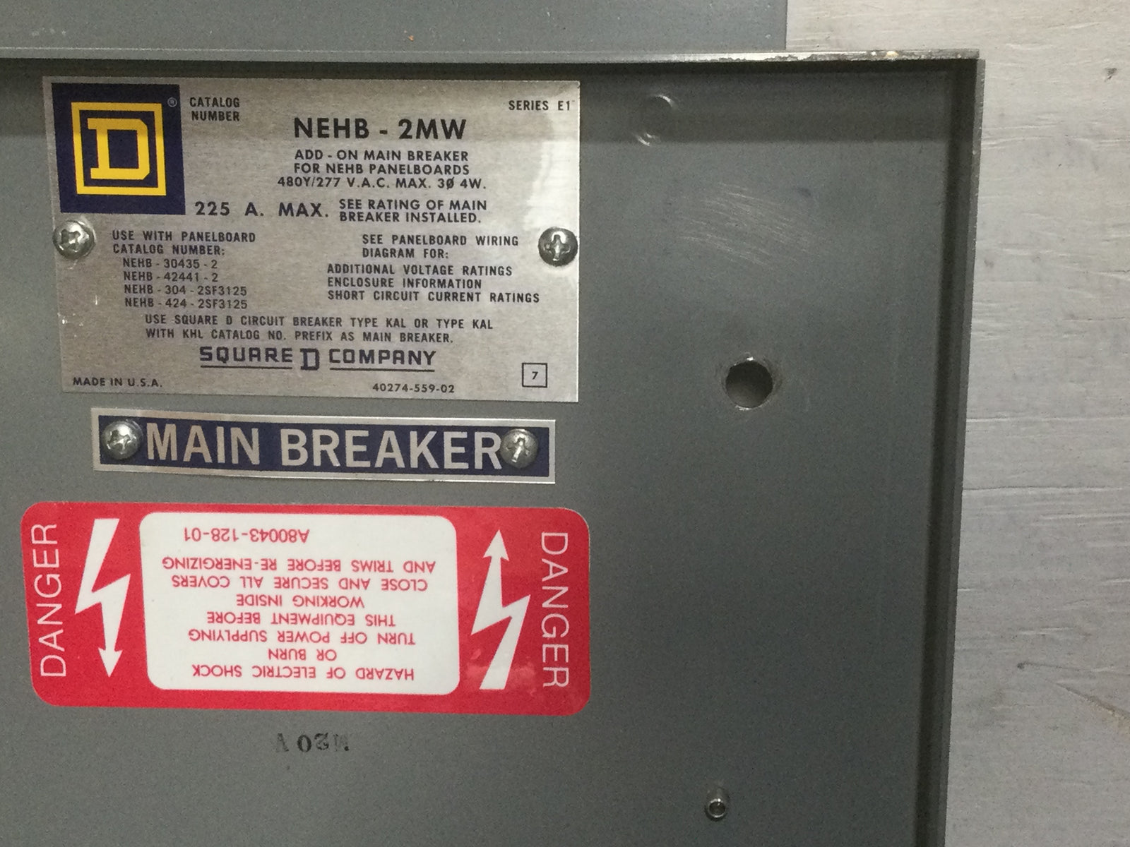Square D NEHB-2MW 225 Amp 480Y/277 3 Phase 4 Wire NEHB-42441-2 Series
