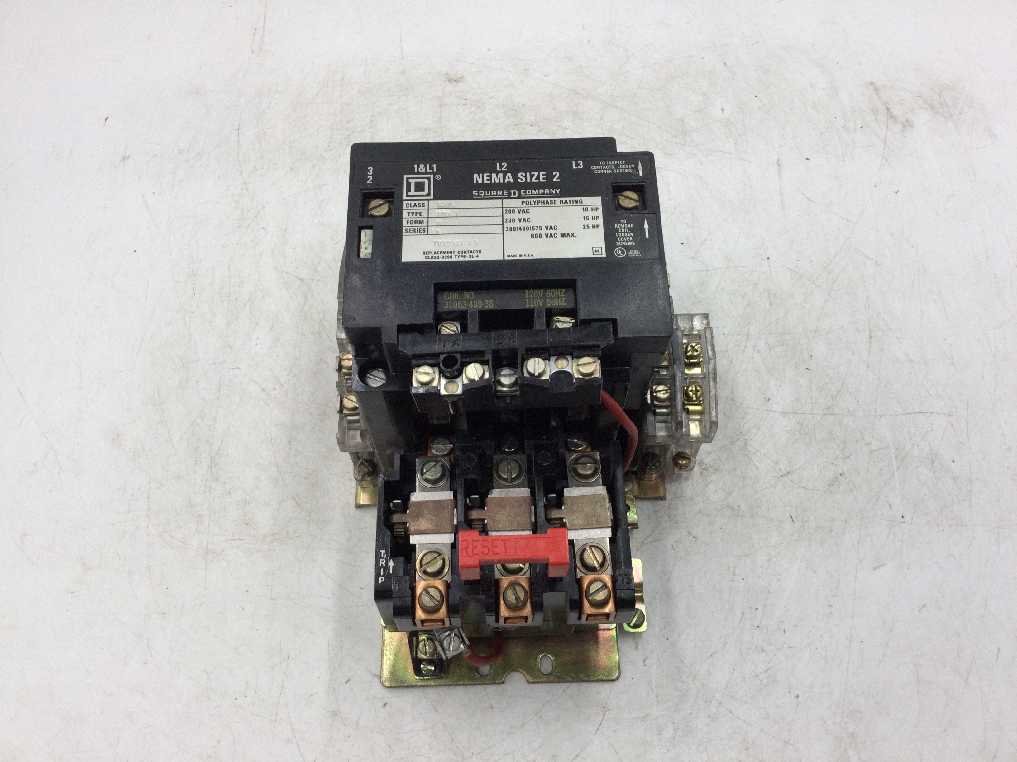 Square D 8536SDO1S Motor Starter NEMA Size 2 600V max. 50/60Hz Series