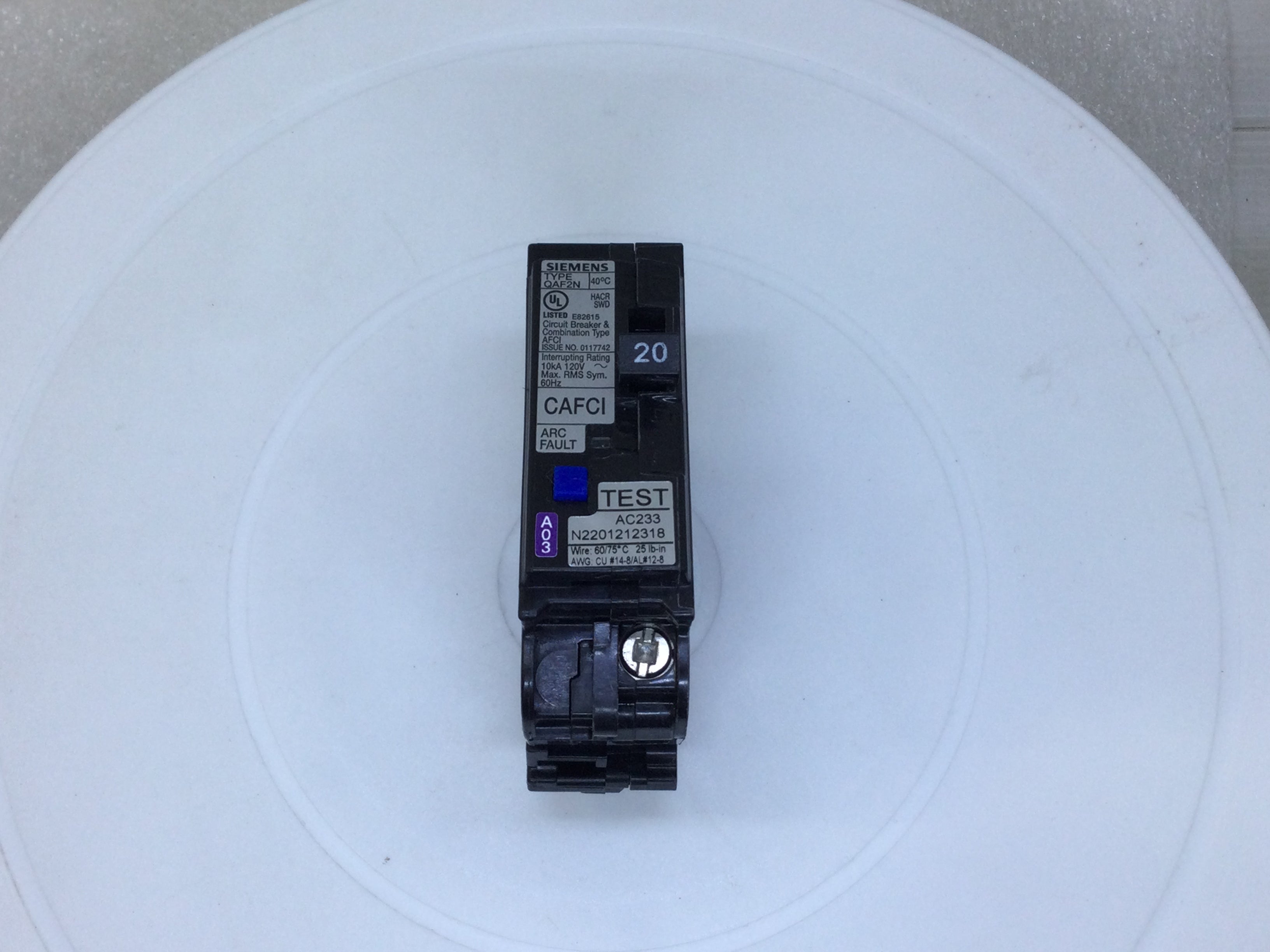 Siemens QA120AFCN 20 Amp 1 Pole 120V GFCI Type QAF2N Circuit Breaker