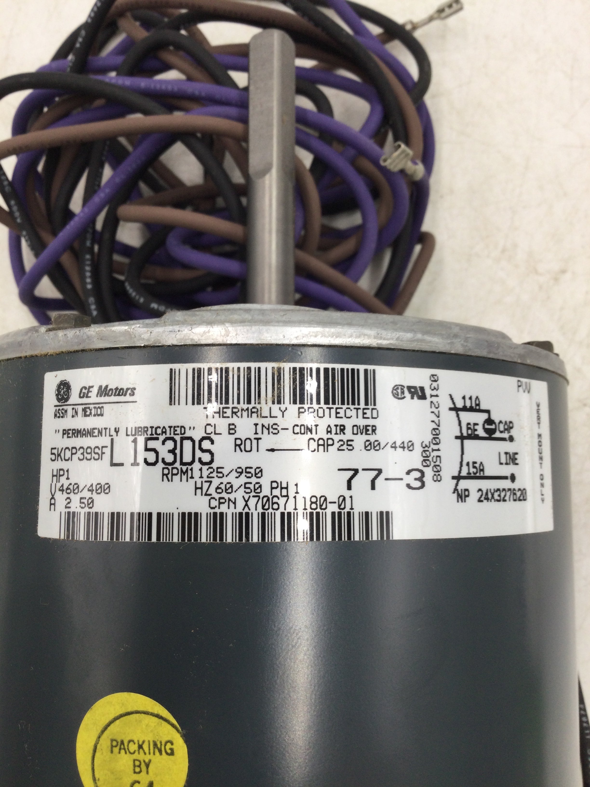 GE 5KCP39SF L153DS Fan Motor 400 Volts 2.5 Amps 50/60 HZ 1 Phase 1 HP