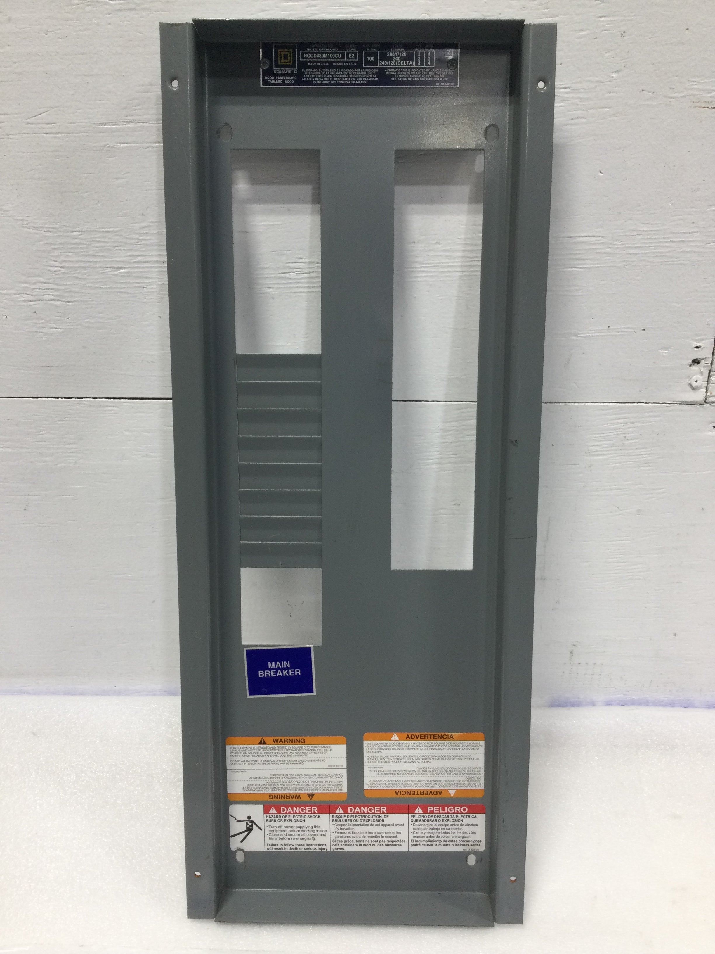 Square D NQOD430M100CU 100 Amp 30 Space 120/240V Dead Front w/Main 24"