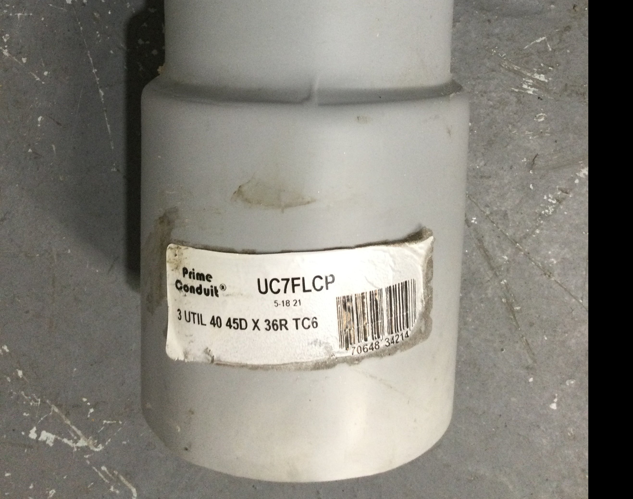 Prime Conduit UC7FLCP 3" UTIL Schedule 40 45DX36R TC6 45 Degree PVC El