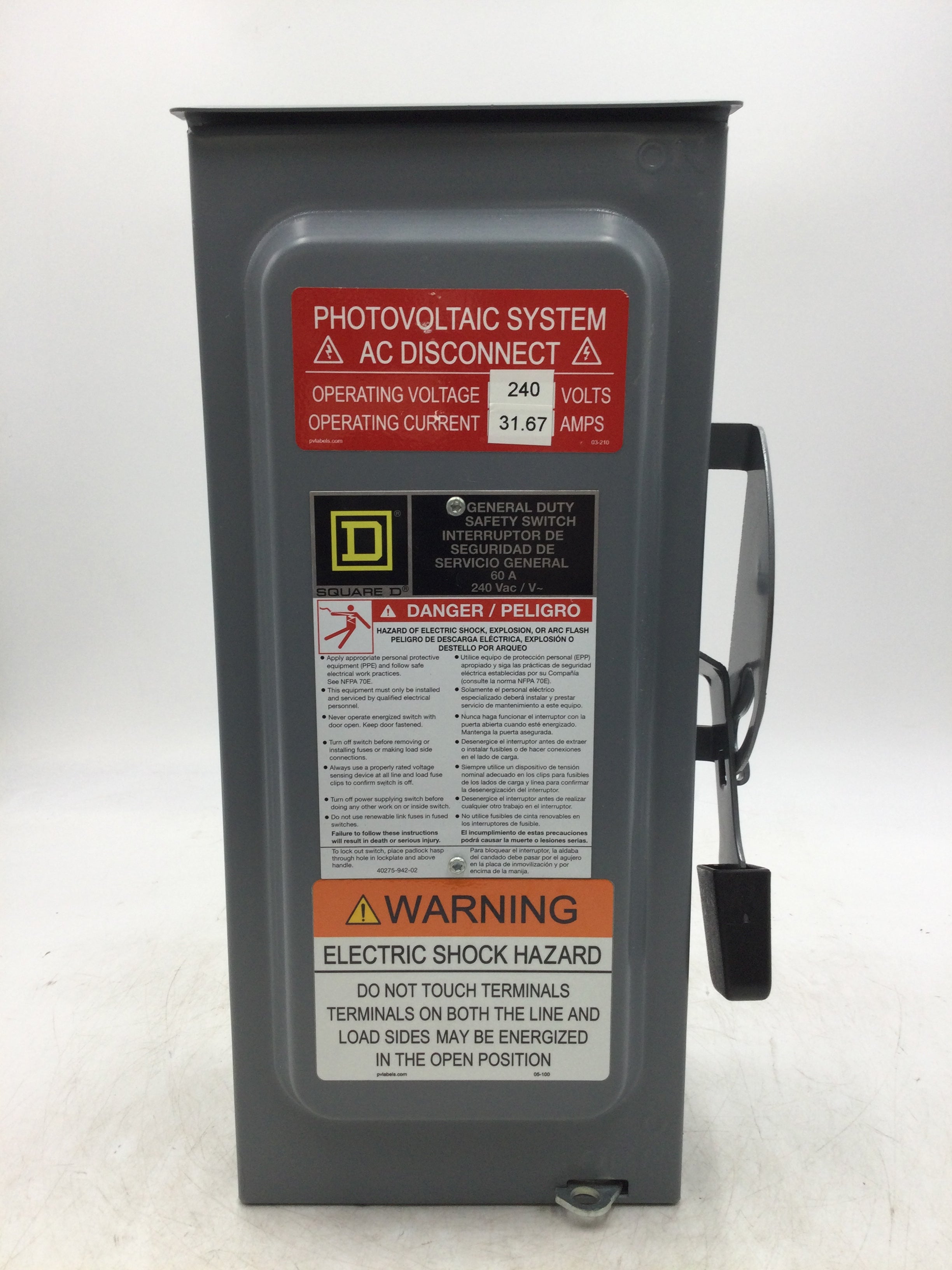 Square D D222NRB 60A 240VAC Nema3R Outdoor Single Phase General Duty S