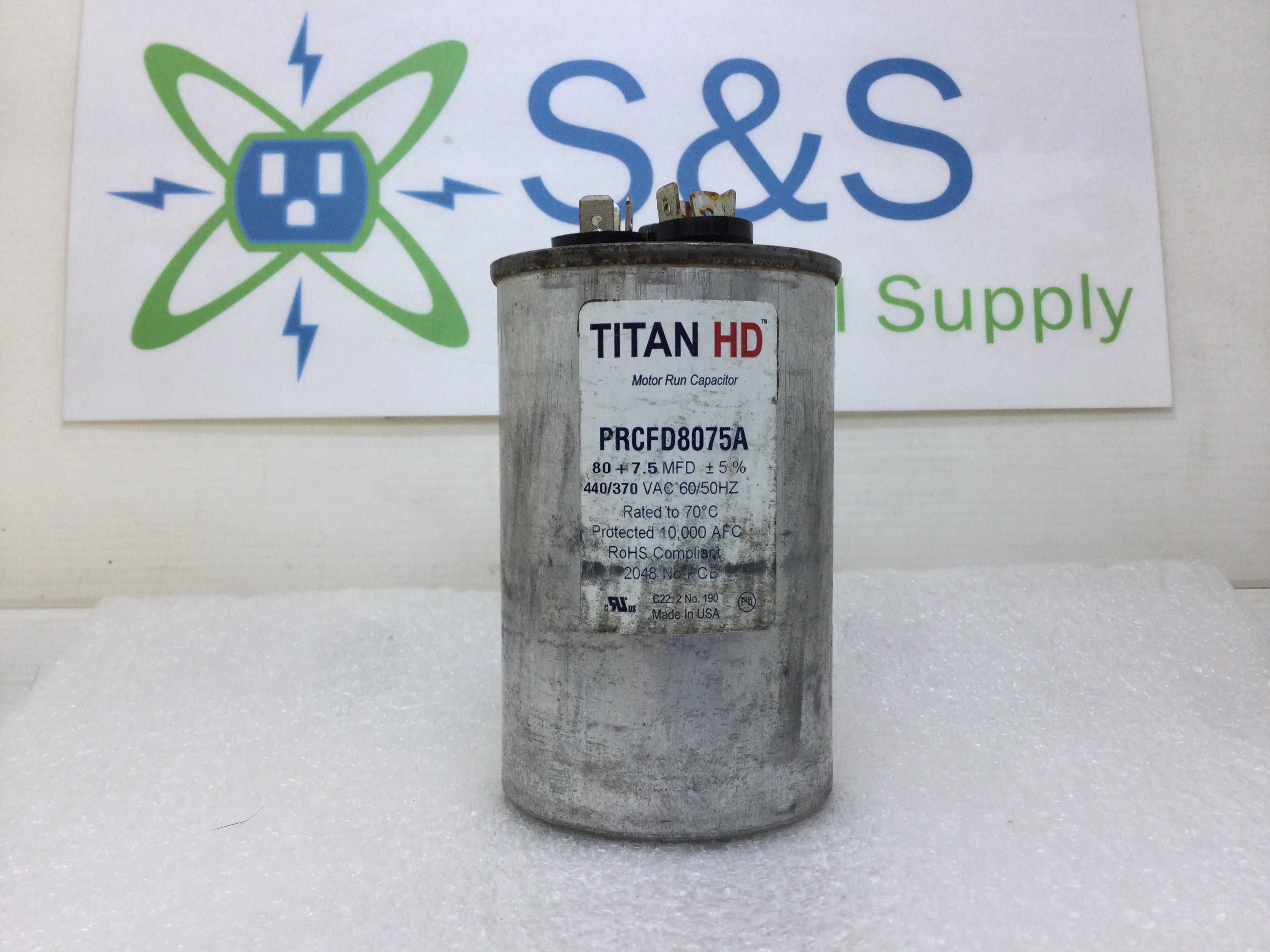 Titan HD PRCFD8075A Motor Run Capacitor 80+7.5uF +/-5% 440/370 VAC 60/