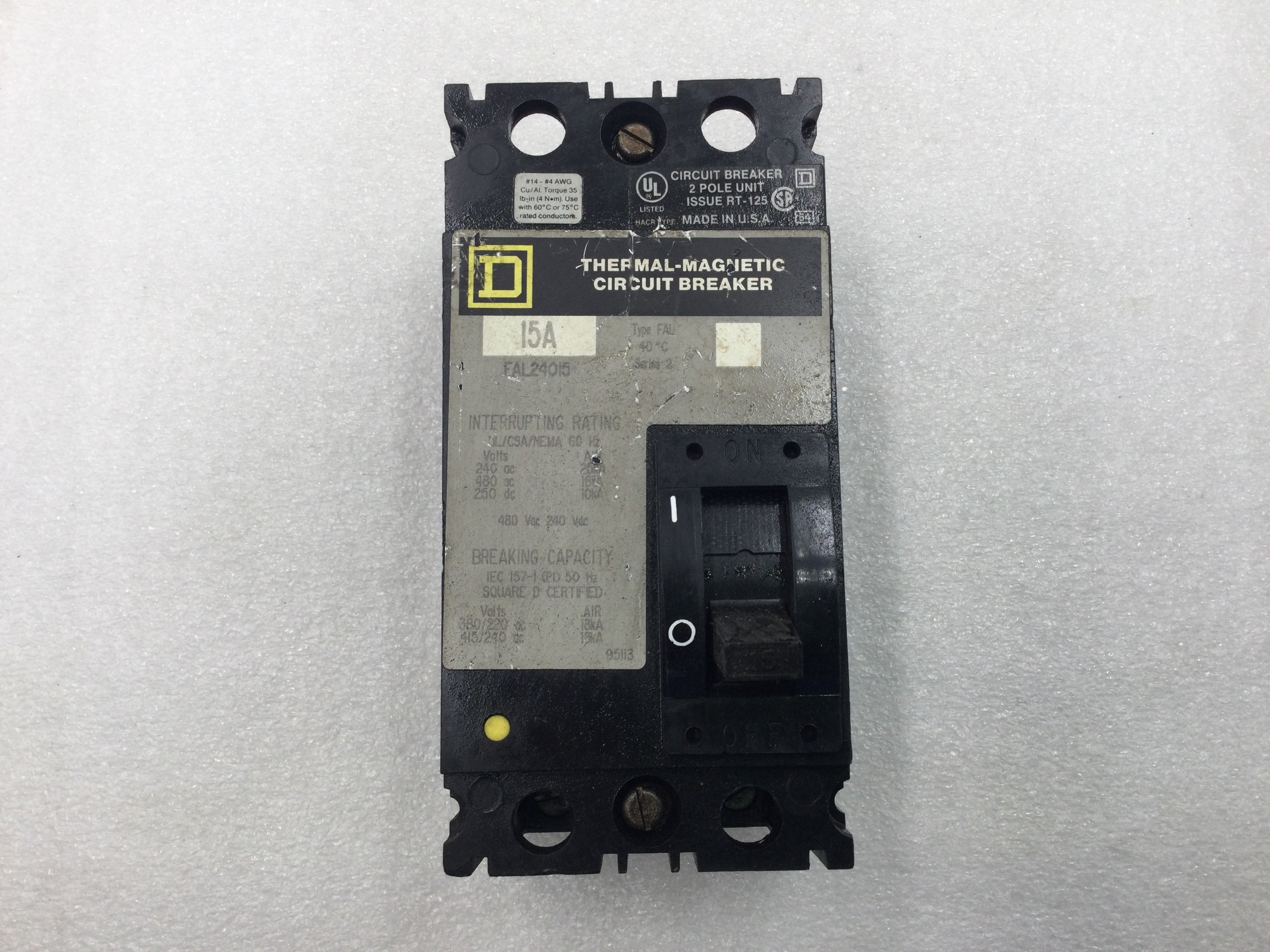 Square D FAL24015 15 Amp 2 Pole 240/480V Circuit Breaker - Cosmetic Fl