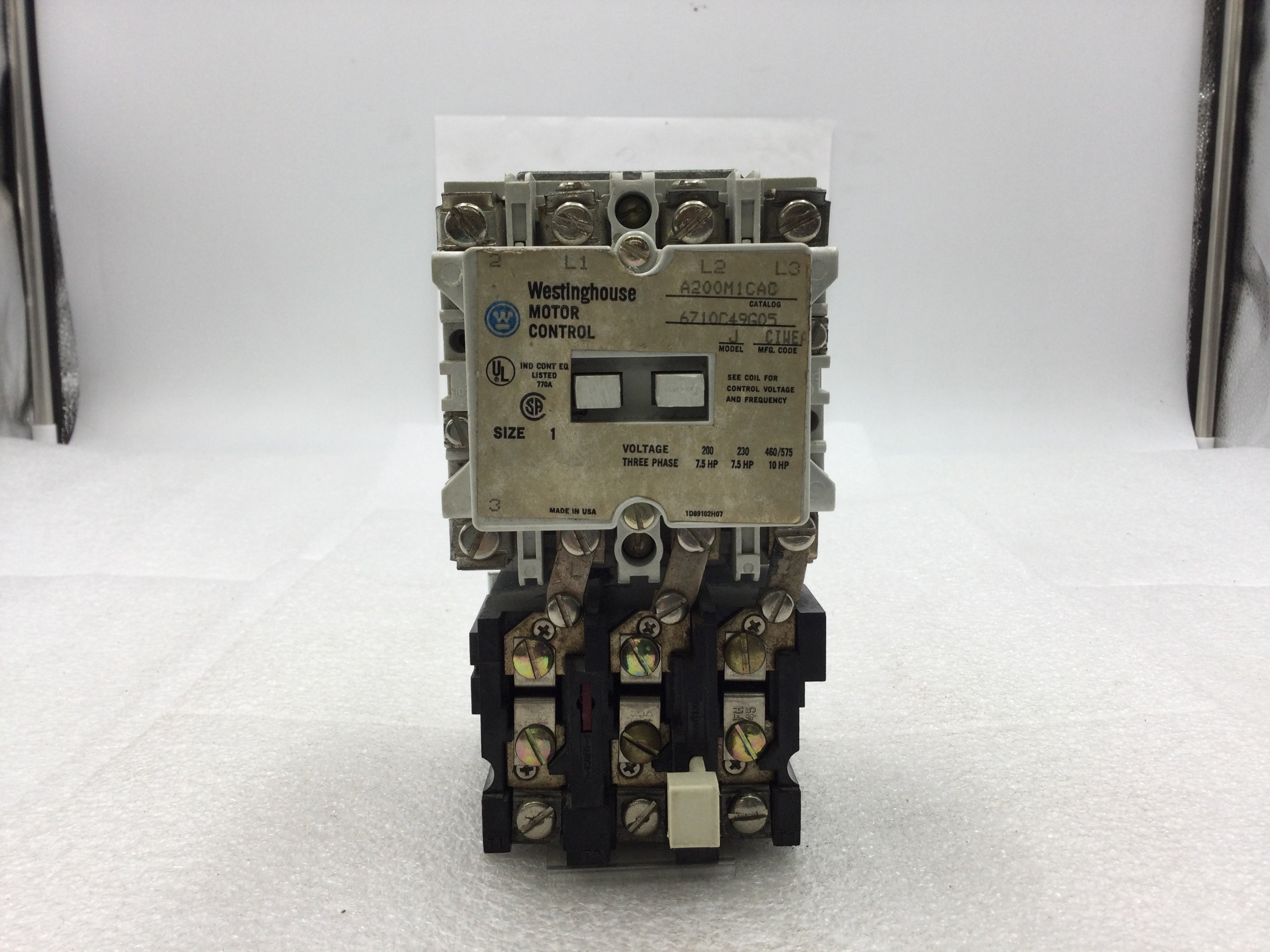 Westinghouse A200M1CAC/6710C49G05 Motor Control 3 Pole 200-575 VAC 7.5