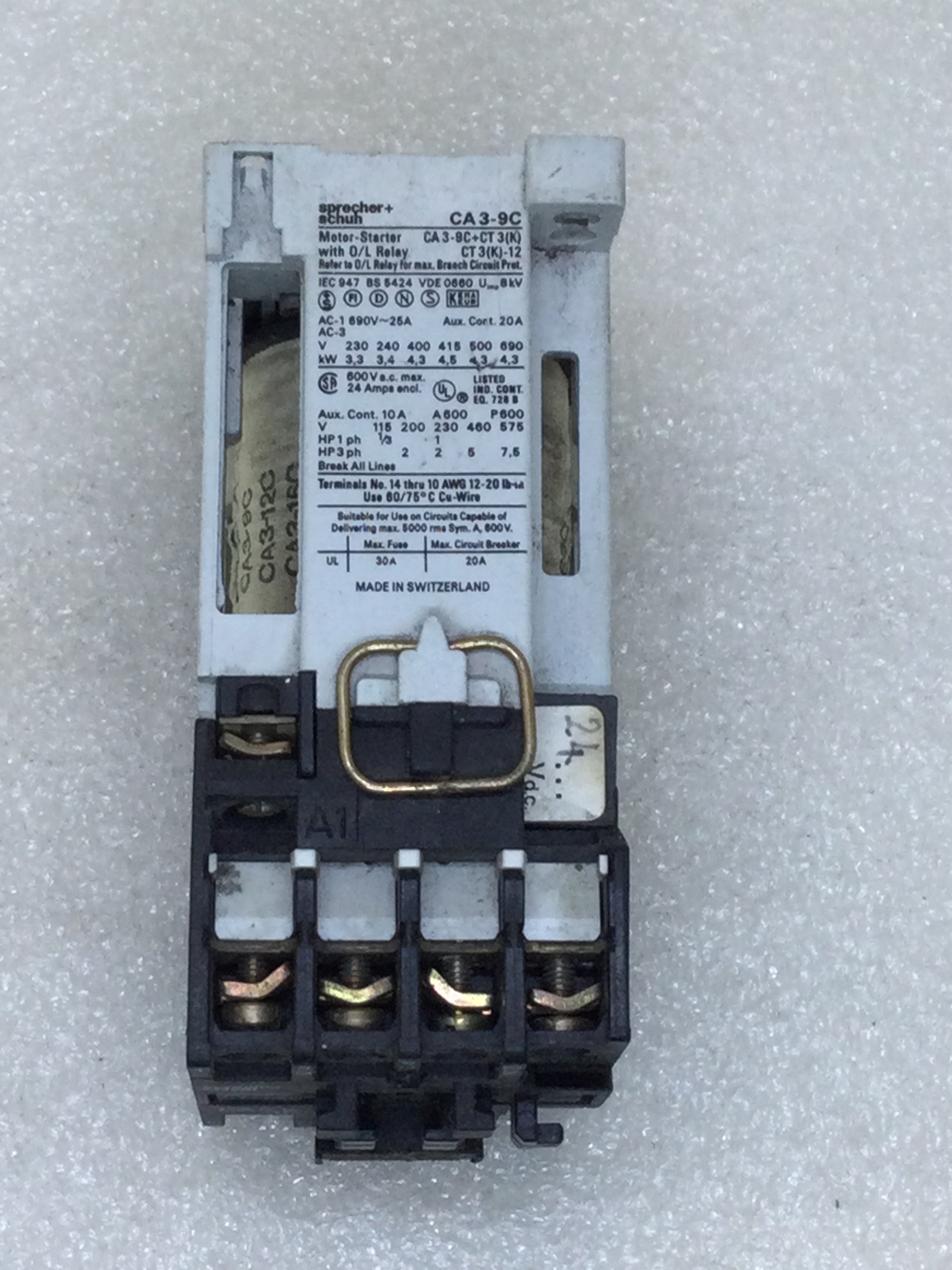 Sprecher & Schuh CA3-9C Nema Size 1 25 Amp 3 Phase 220-600 VAC Contact