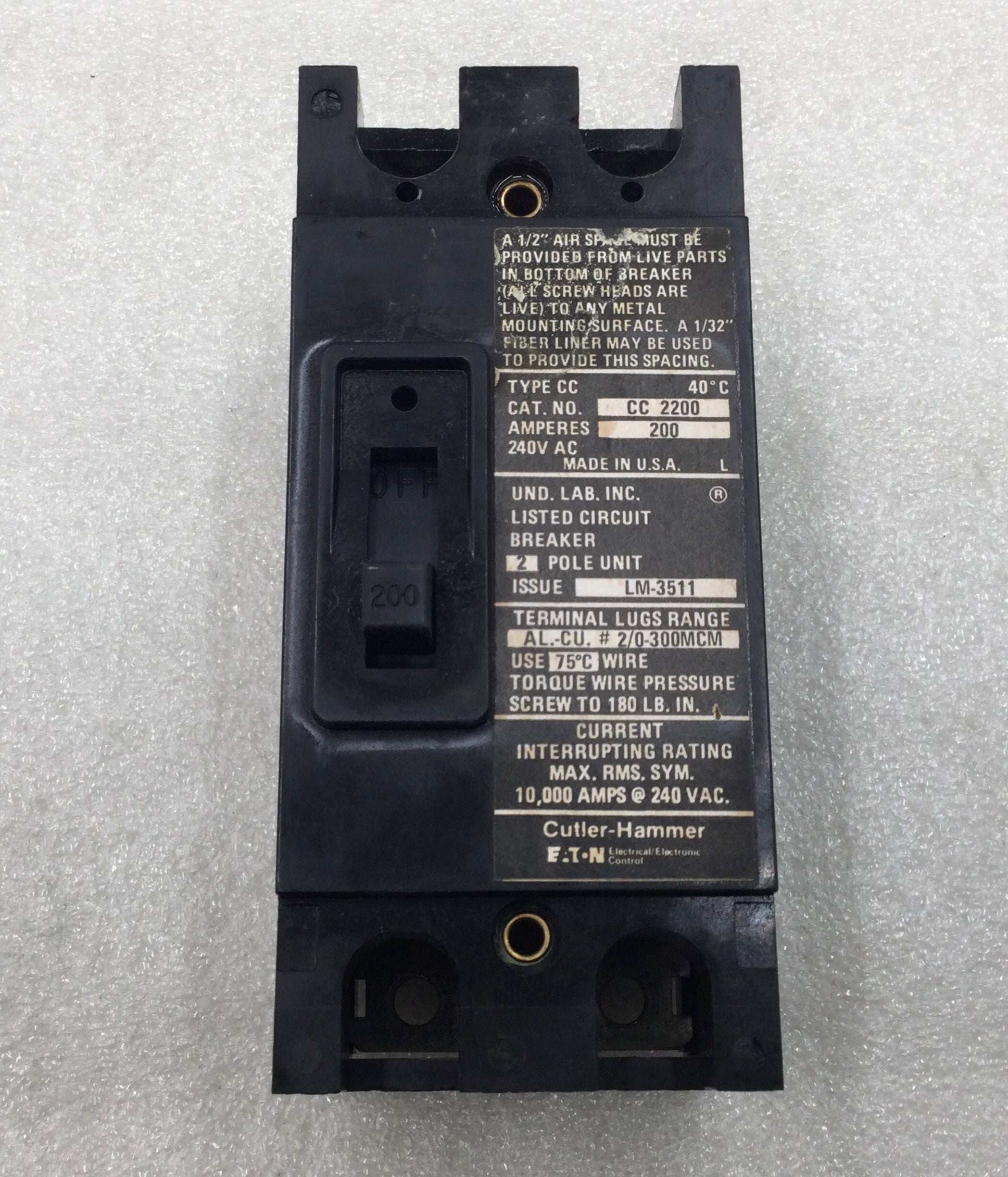 Eaton/Cutler-Hammer CC2200 200 Amp 2 Pole 240V Circuit Breaker - Cosme