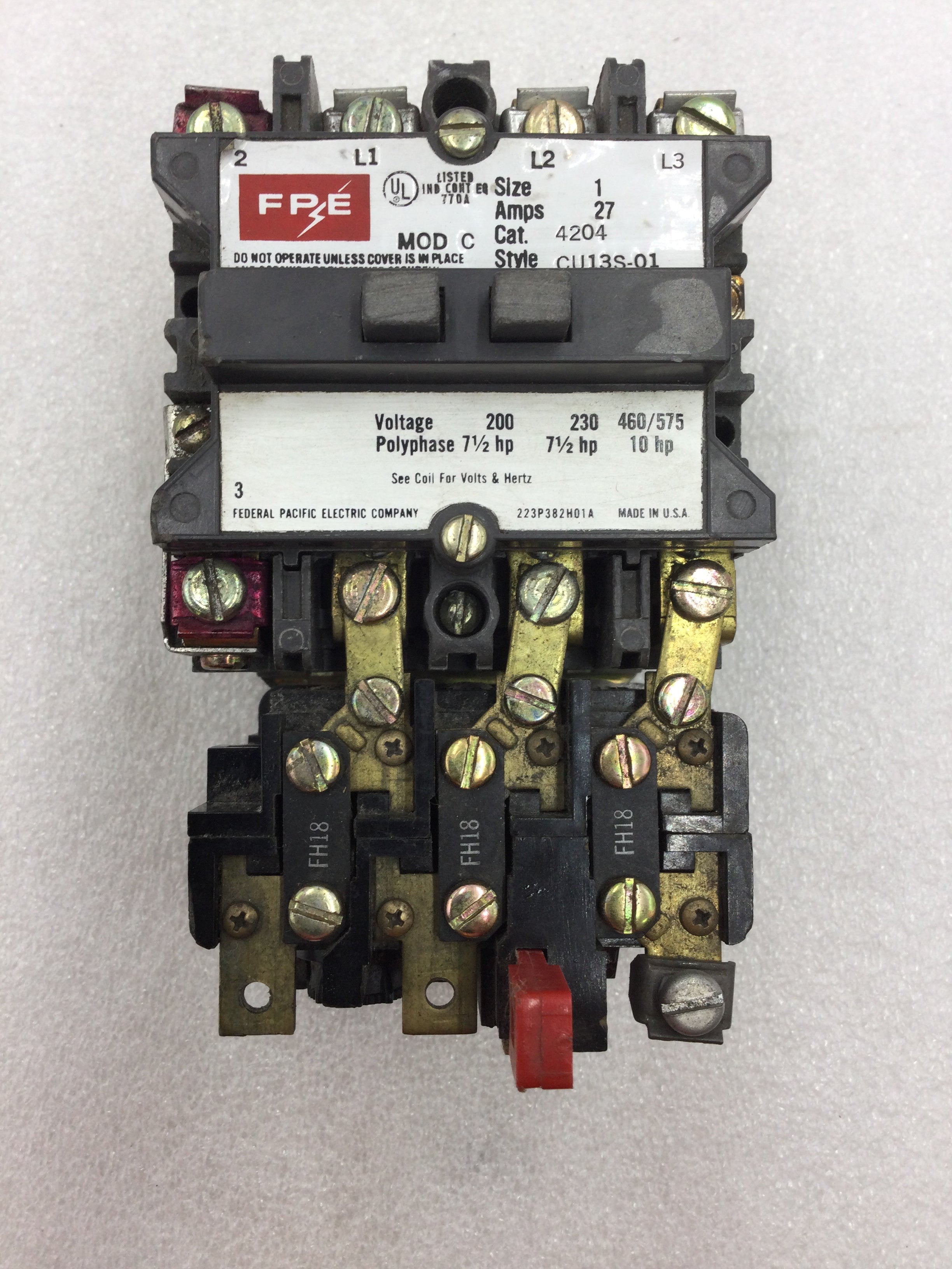 FPE Federal Pacific 4204 CU13S-01 27 Amp Contactor/Starter 200-575 VAC