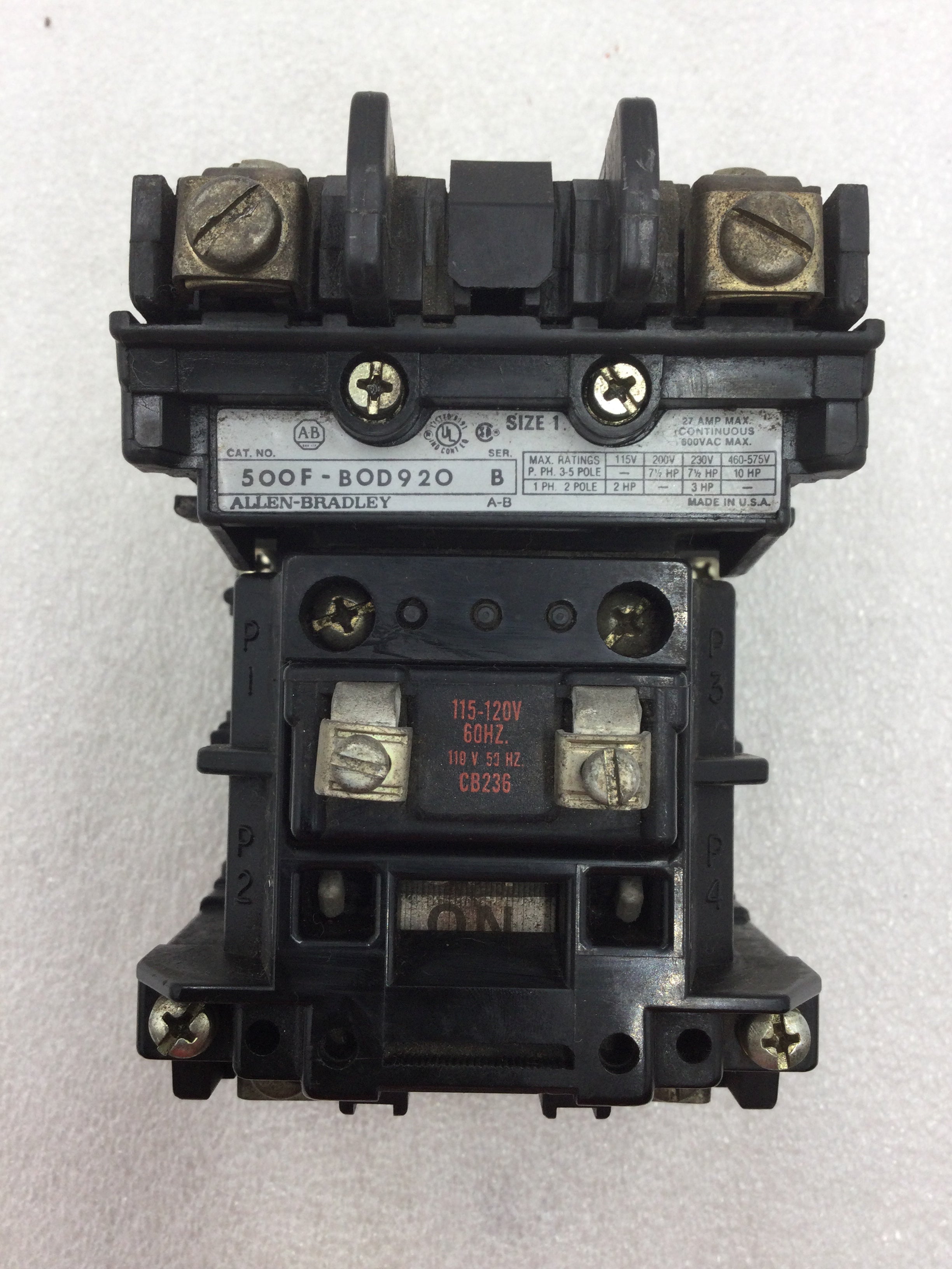 Allen-Bradley 500F-BOD920 Series B Contactor/Starter 27 Amp 2 Pole 115