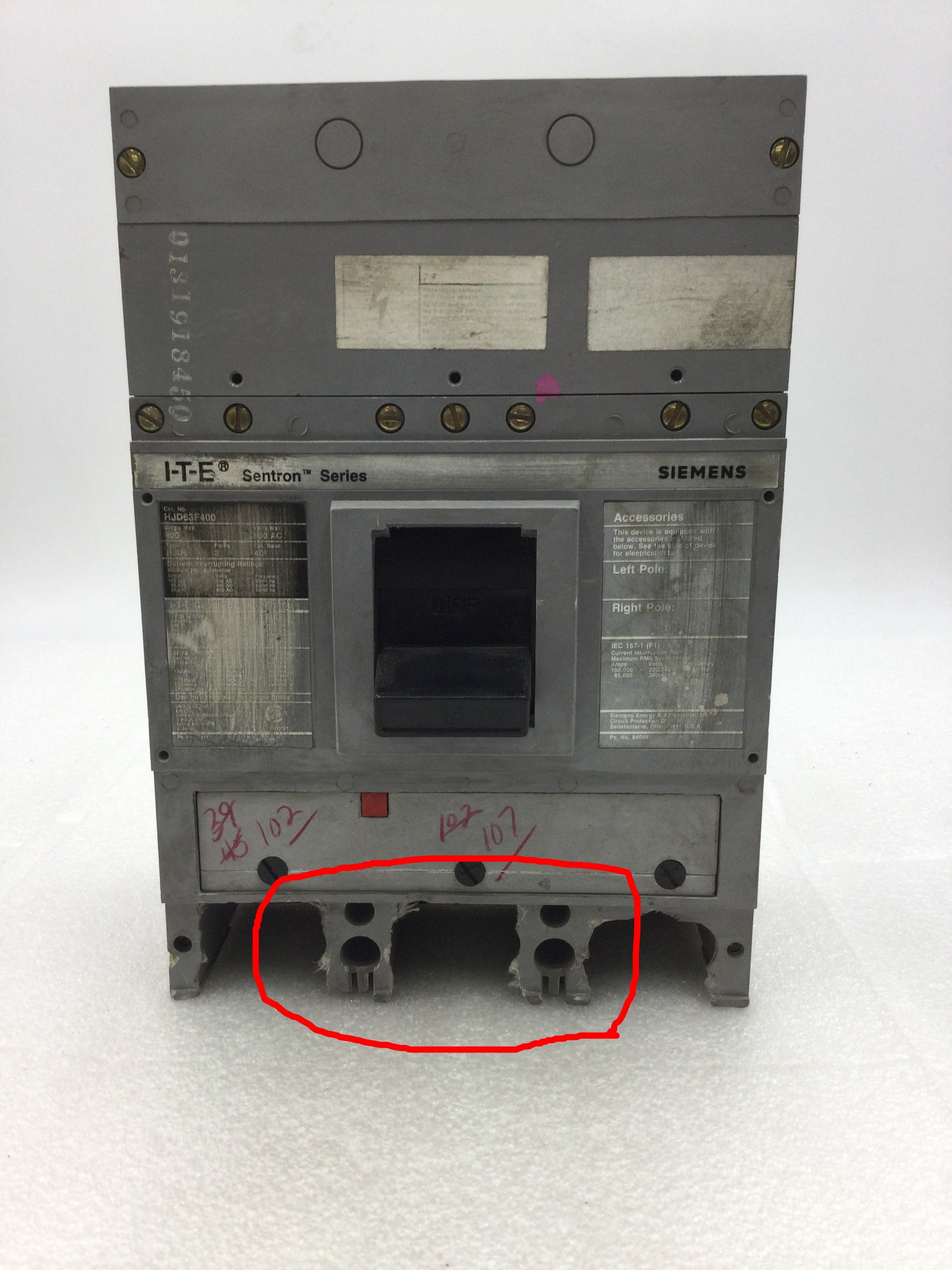 Siemens/ITE HJD63F400 Sentron Series 3 Pole 400 Amp 600 VAC Type HJD6-