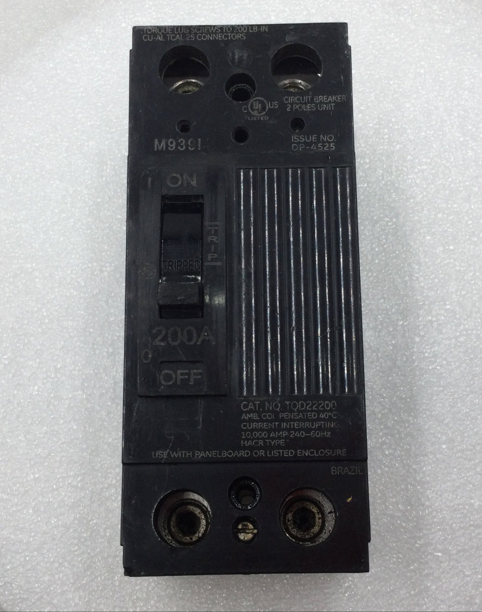 GE General Electric TQD22200/WL 200 Amp 2 Pole 240 Volt Circuit Breaker