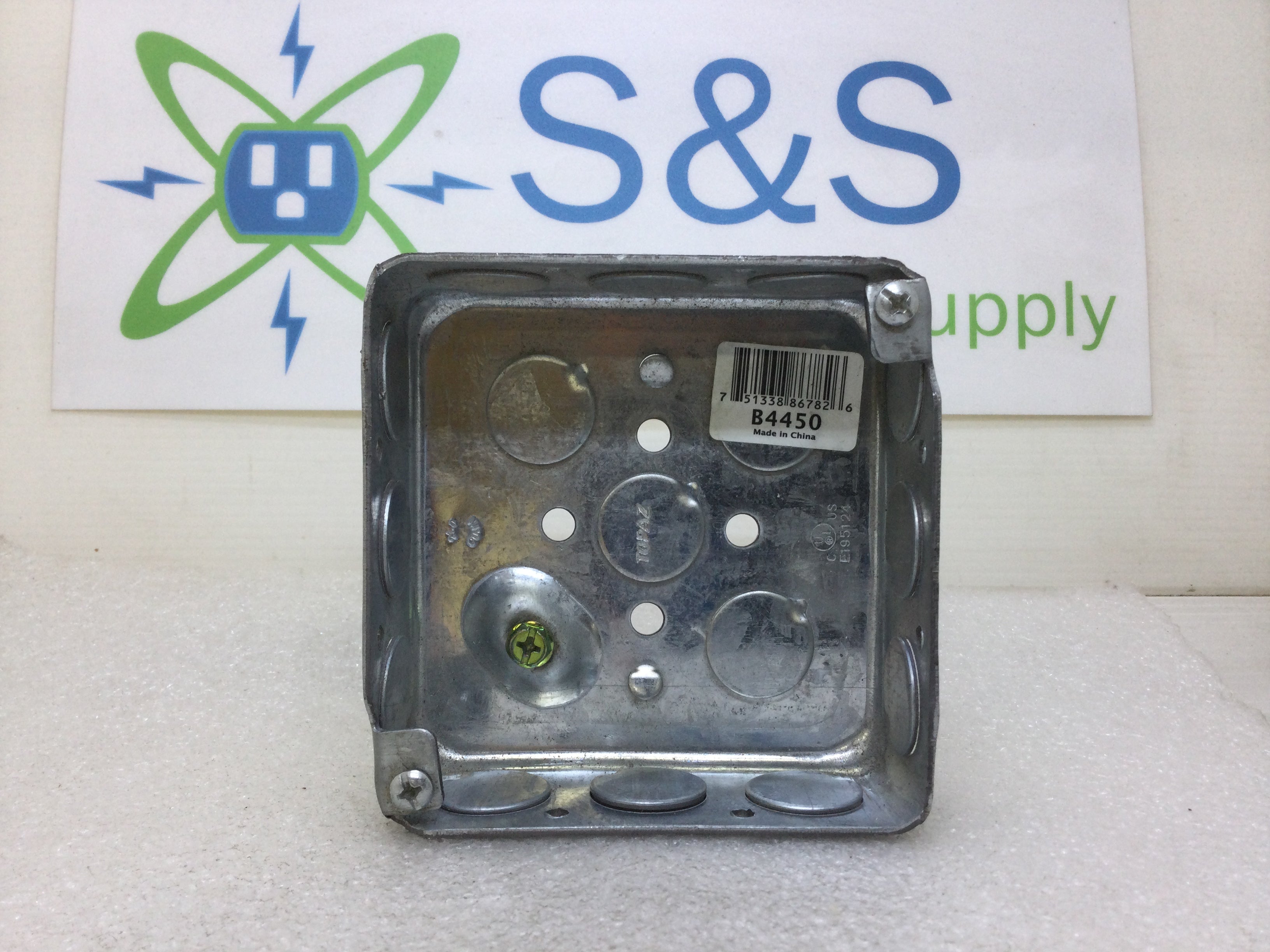 Topaz B4450 4" Square Galvanized Steel Junction Box with 16 1/2" Knock