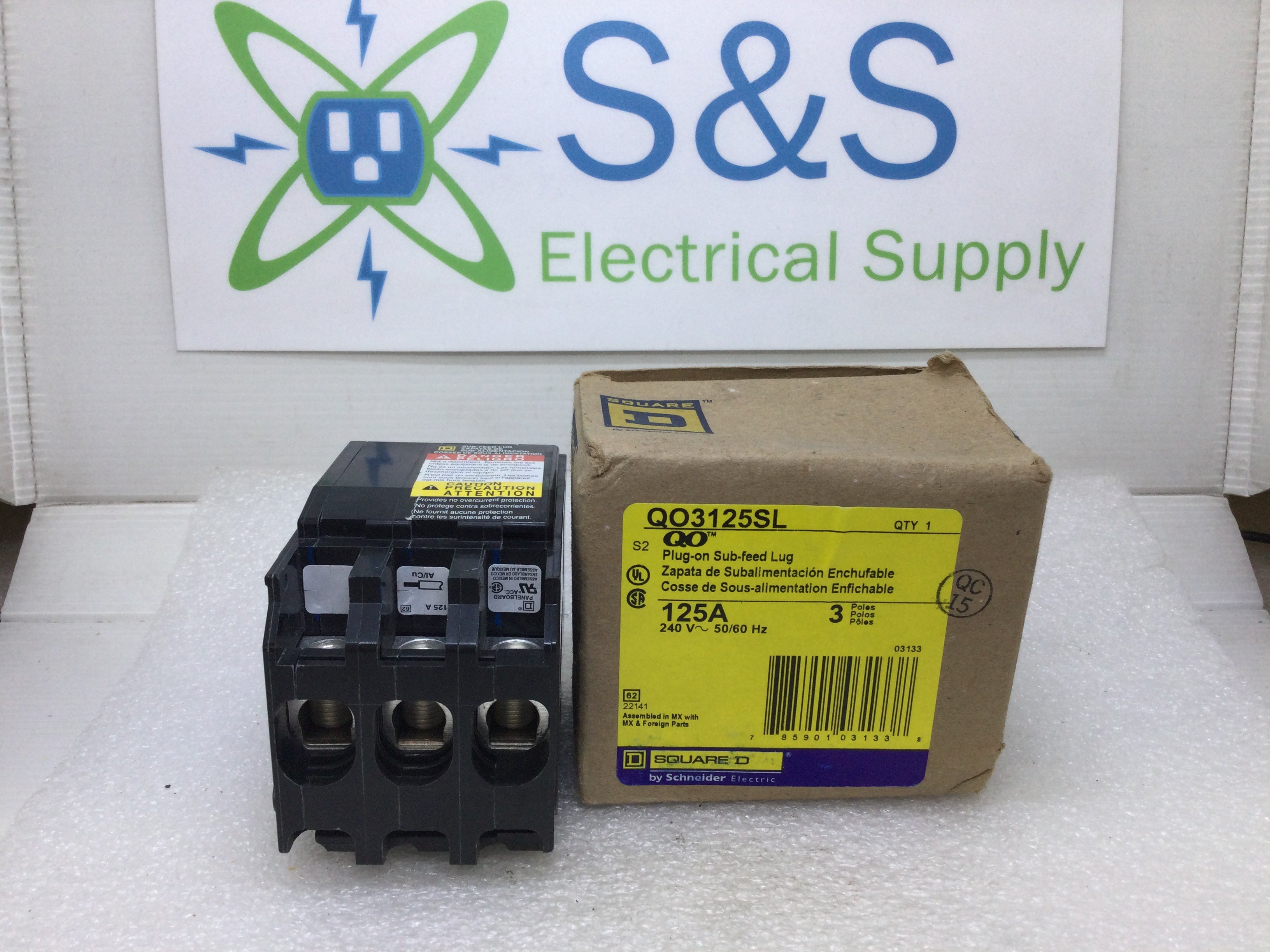 Square D QO3125SL 125 Amp 3 Pole Plug on Subfeed Lug Circuit Breaker