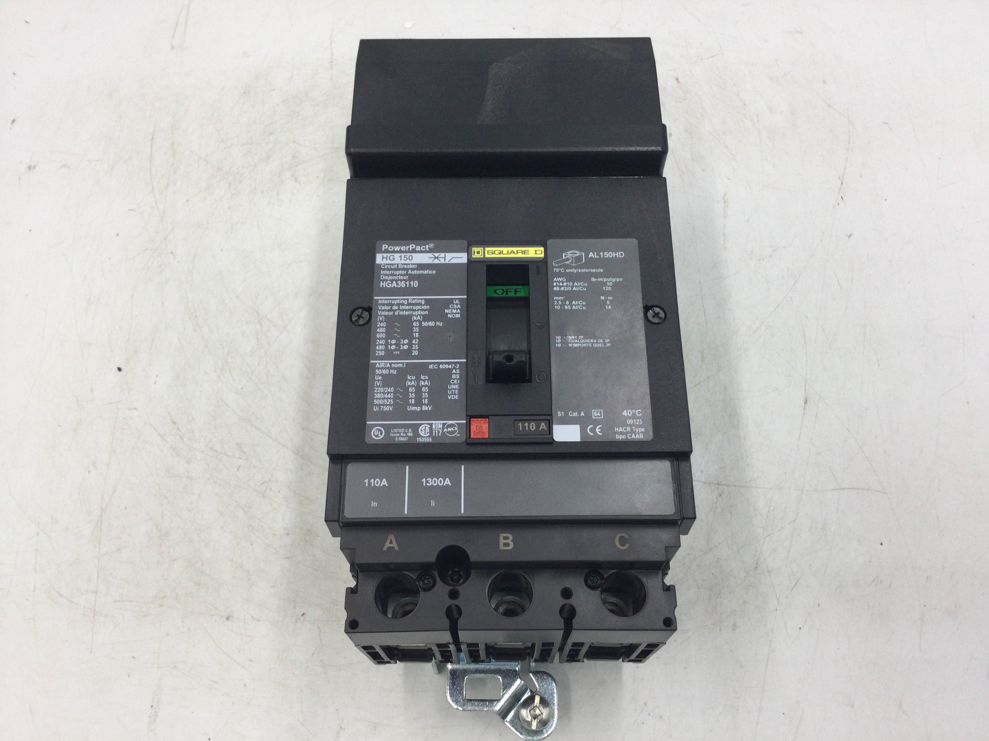 Square D HGA36110 110A 600V 3P(ABC) PowerPact I-Line Circuit Breaker