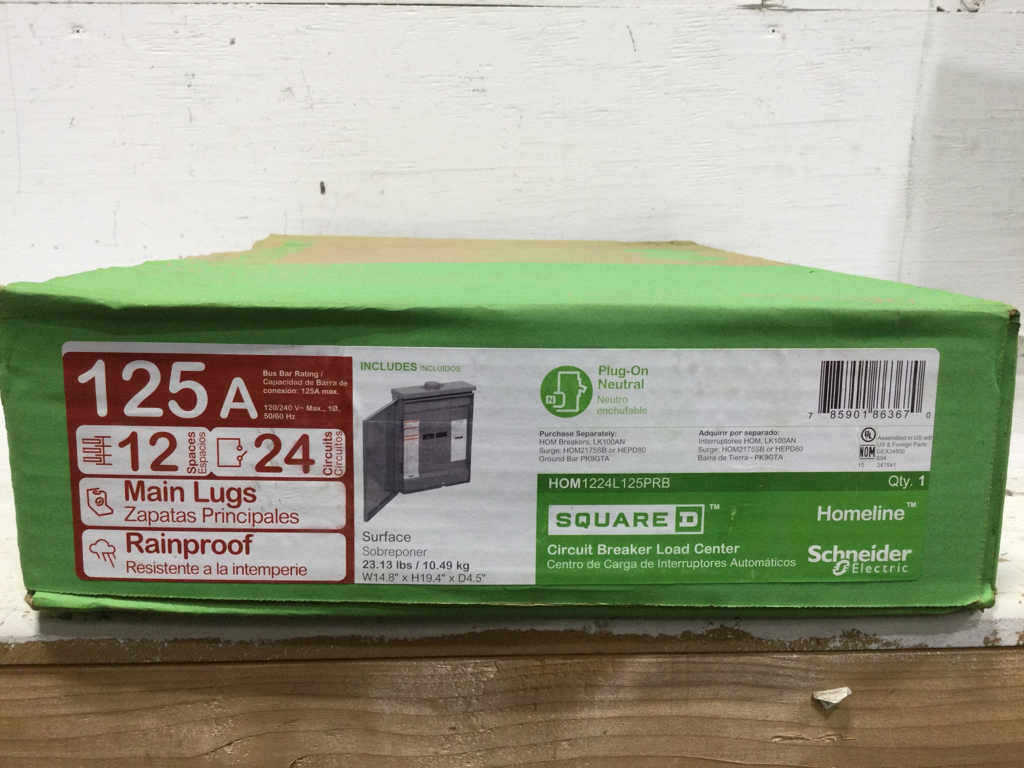 Square D HOM1224L125PRB 125 Amp 12 Space 24 Circuit Outdoor Load Cente