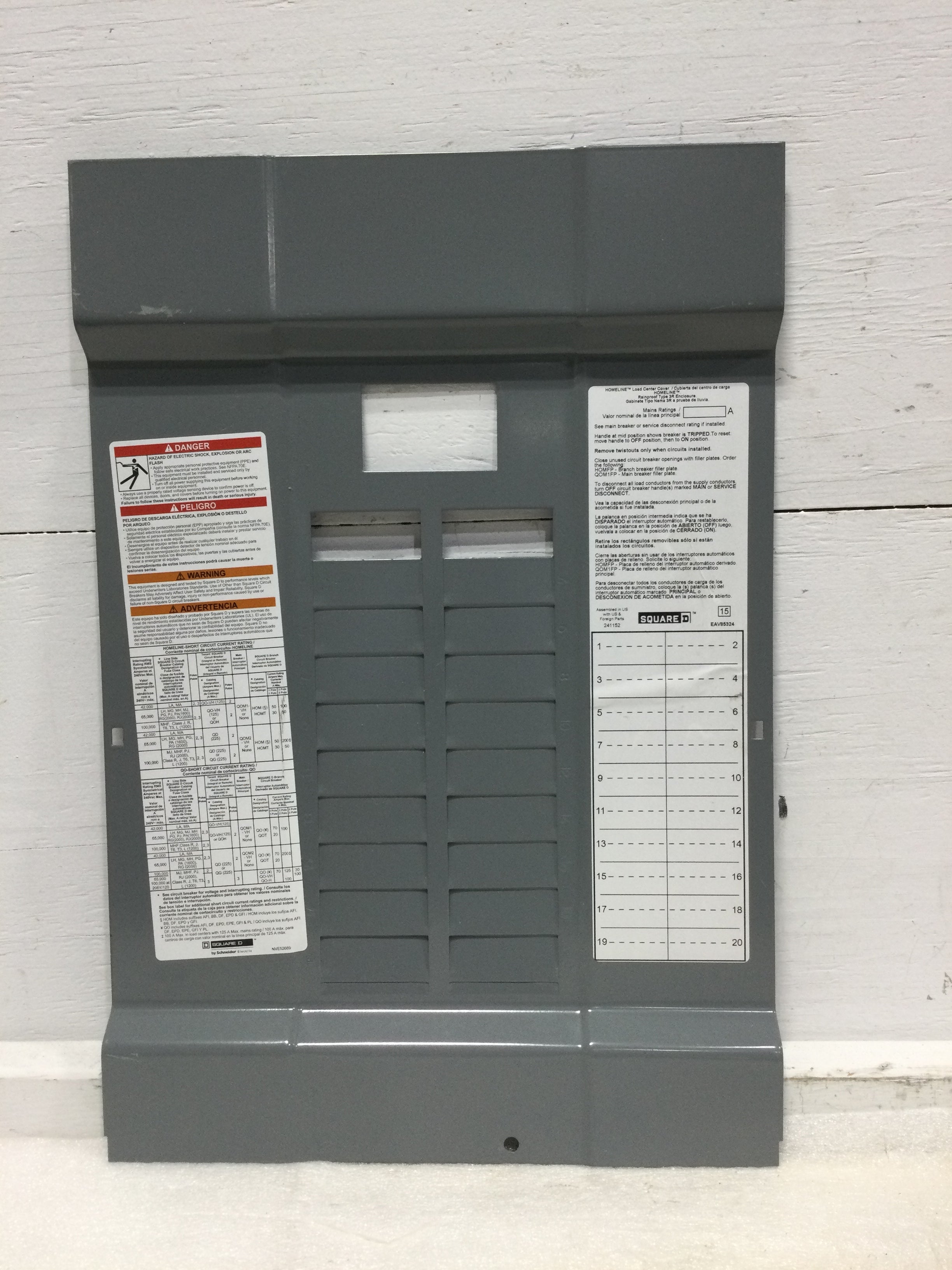 Square D HOM2040M100PRB 100 Amp 20 Space Dead Front w/Main 20 1/2" x 1