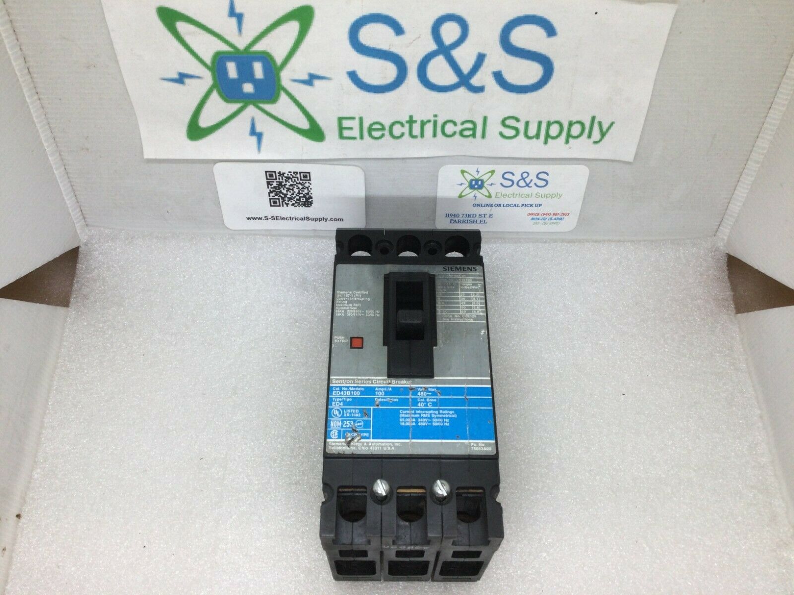 Siemens/ITE ED43B100 480 VAC 3 Pole 100 Amp Circuit Breaker with Shunt