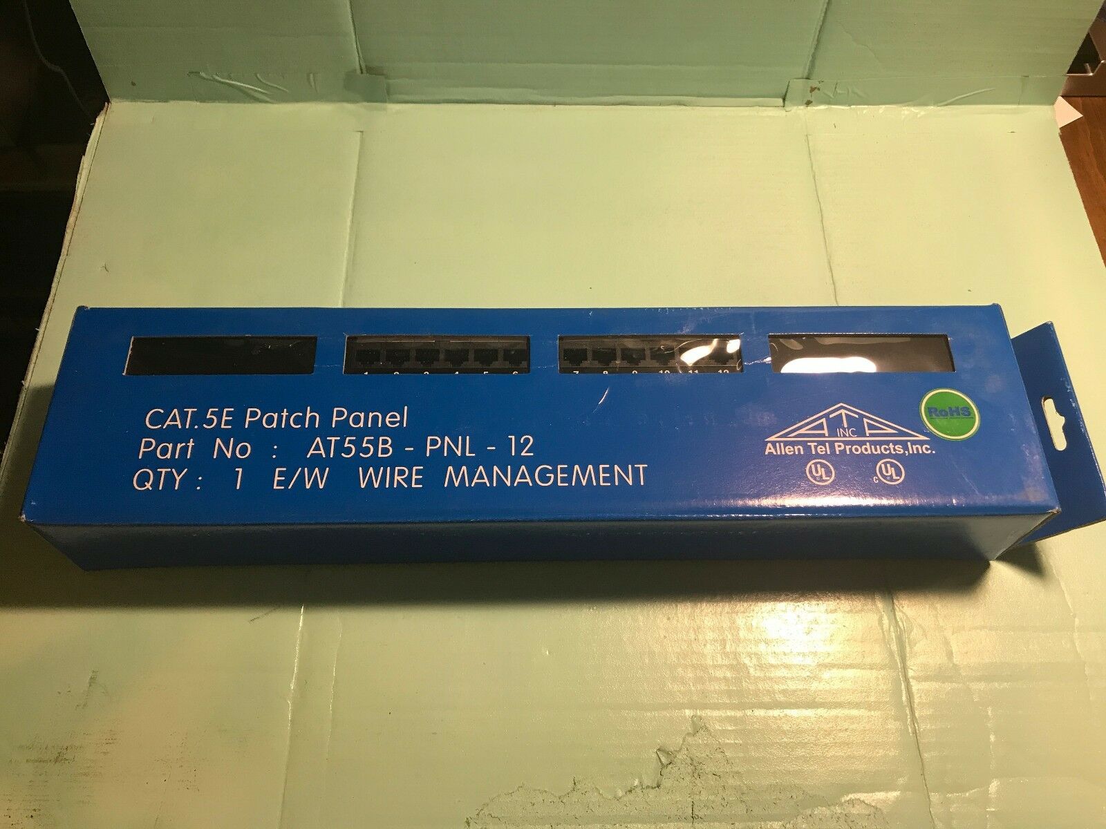 Allen Tel Products AT55B-PNL-12, 12 Ports Cat 5e Rack Mount Patch Pane