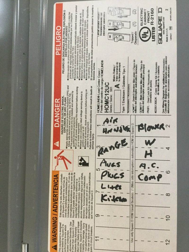 Square D Load Center HOMC12UC 12 Spaces Type 1 Enclosure