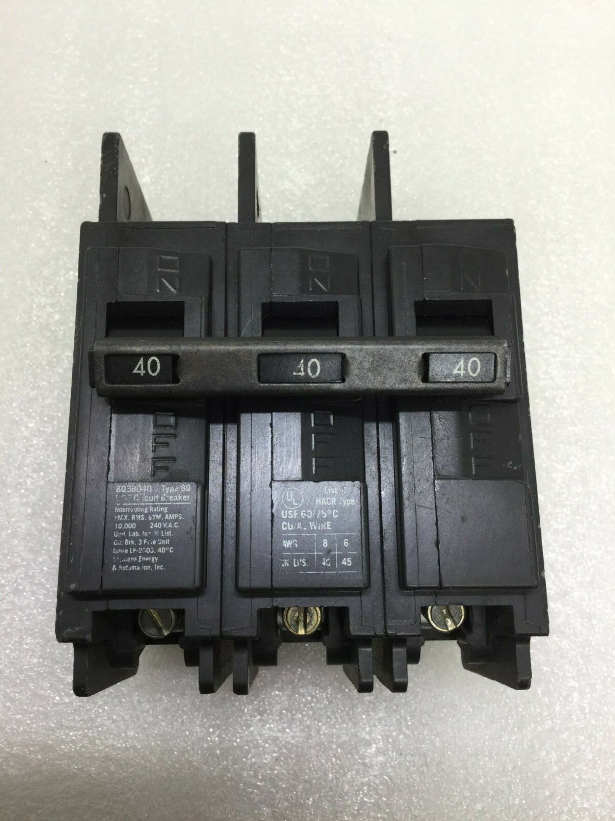 Siemens/ITE BQ3-B040 40 Amp 3 Pole 240V Type EQ-B Circuit Breaker
