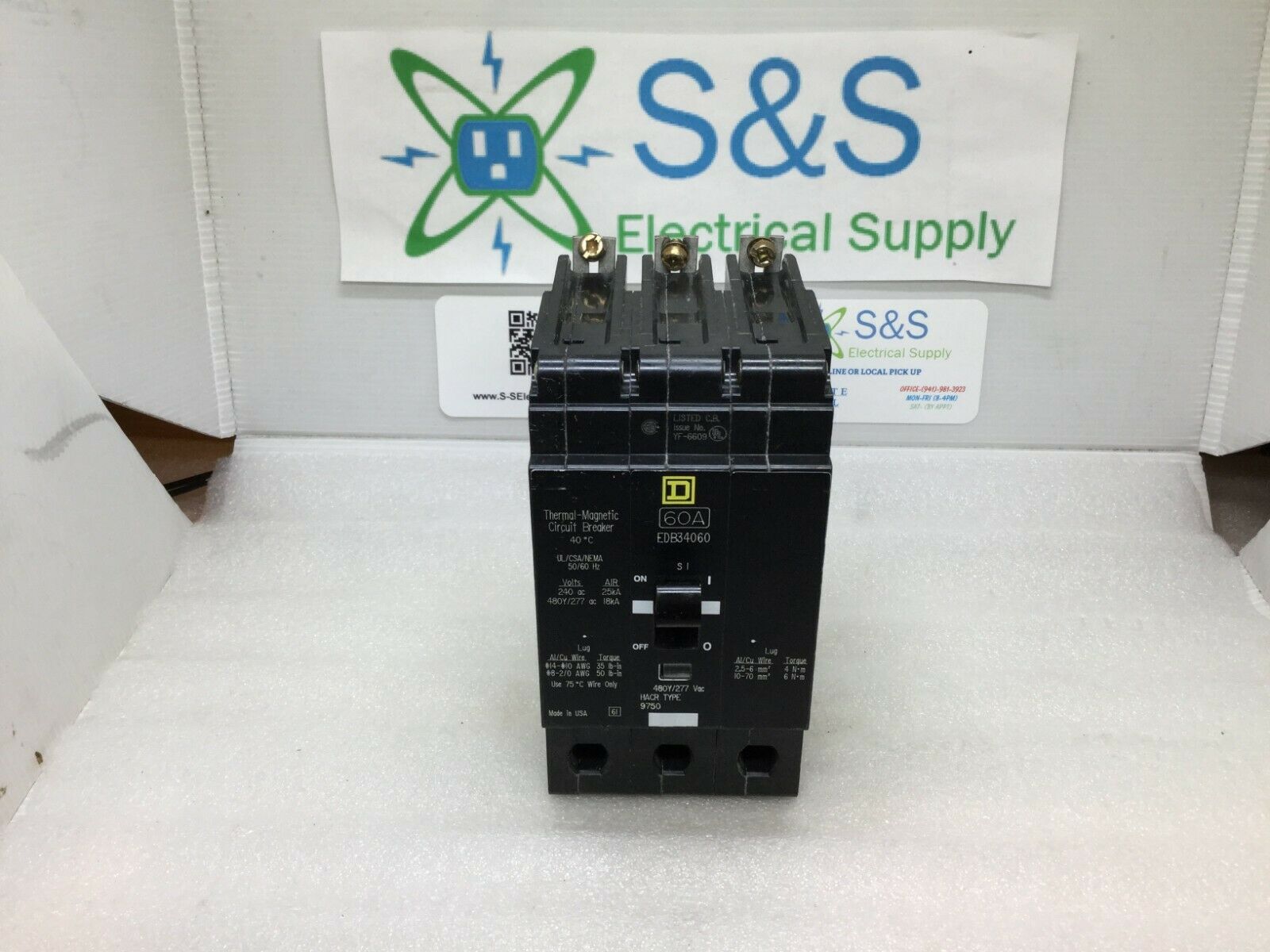 Square D EDB34060 3 Pole 480 Volt 60 Amp Circuit Breaker